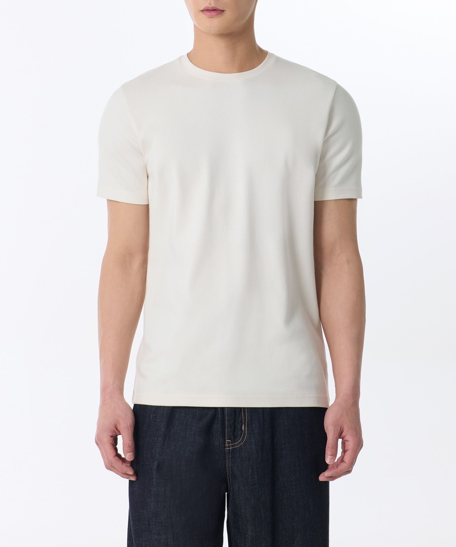 MUSINSA | MUSINSA STANDARD Muscle Fit Crew Neck Modal T-Shirt [Cream]