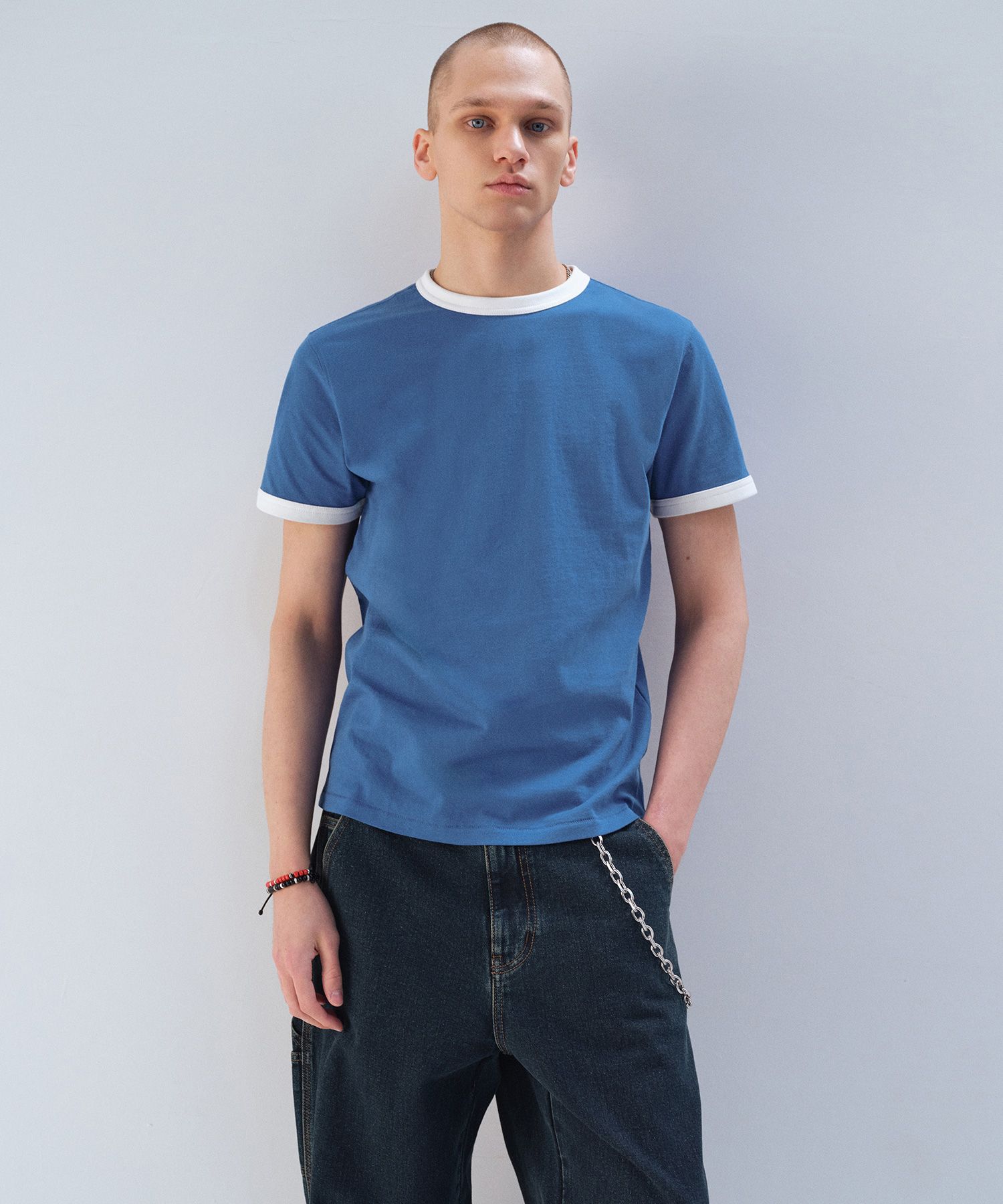 MUSINSA | MUSINSA STANDARD Classic Ringer T-Shirt [Blue]