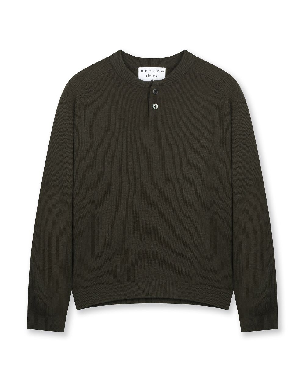 MUSINSA | BESLOW [Bislow X Derek]WOOL BLENDED HENLEY NECK KNIT DARK OLIVE