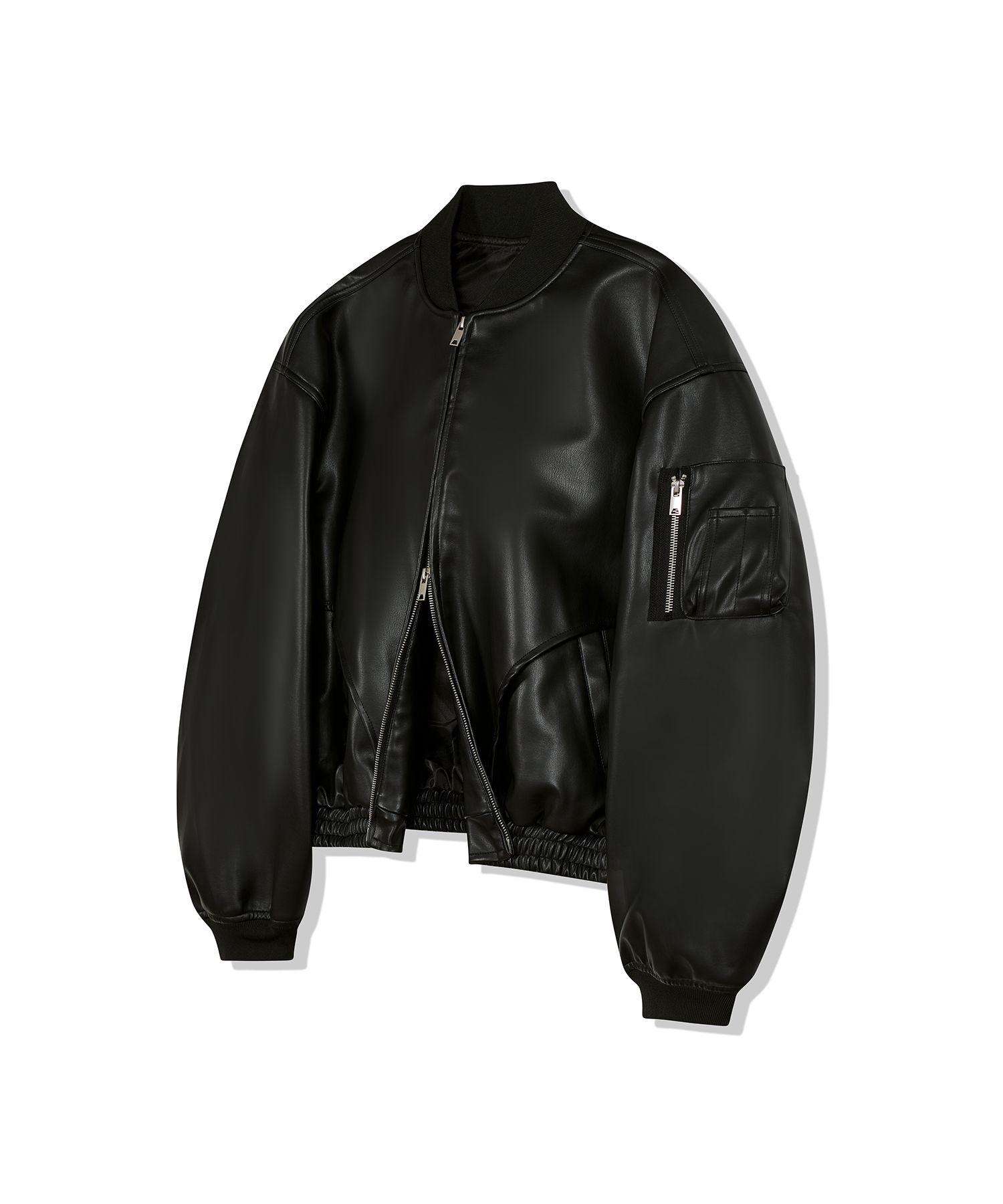 MUSINSA | STANDARDERROR 87-STAN147 Curved Pocket Line Blue Jean Leather Jacket Black