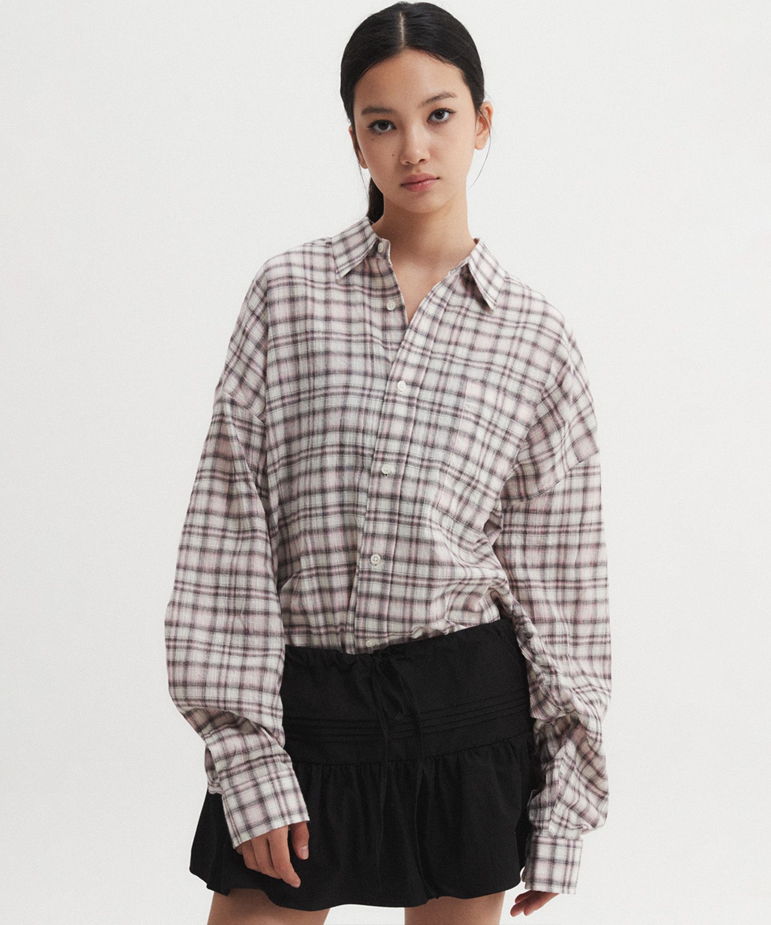 MUSINSA | DNSR WOMEN Oversized vintage check shirt pink