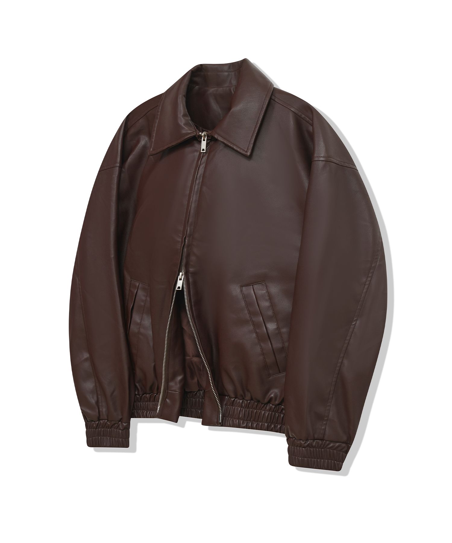 MUSINSA | VIVABROWN 85-VIVA034 Sentry Collar Leather Crop Blue Jacket Brown