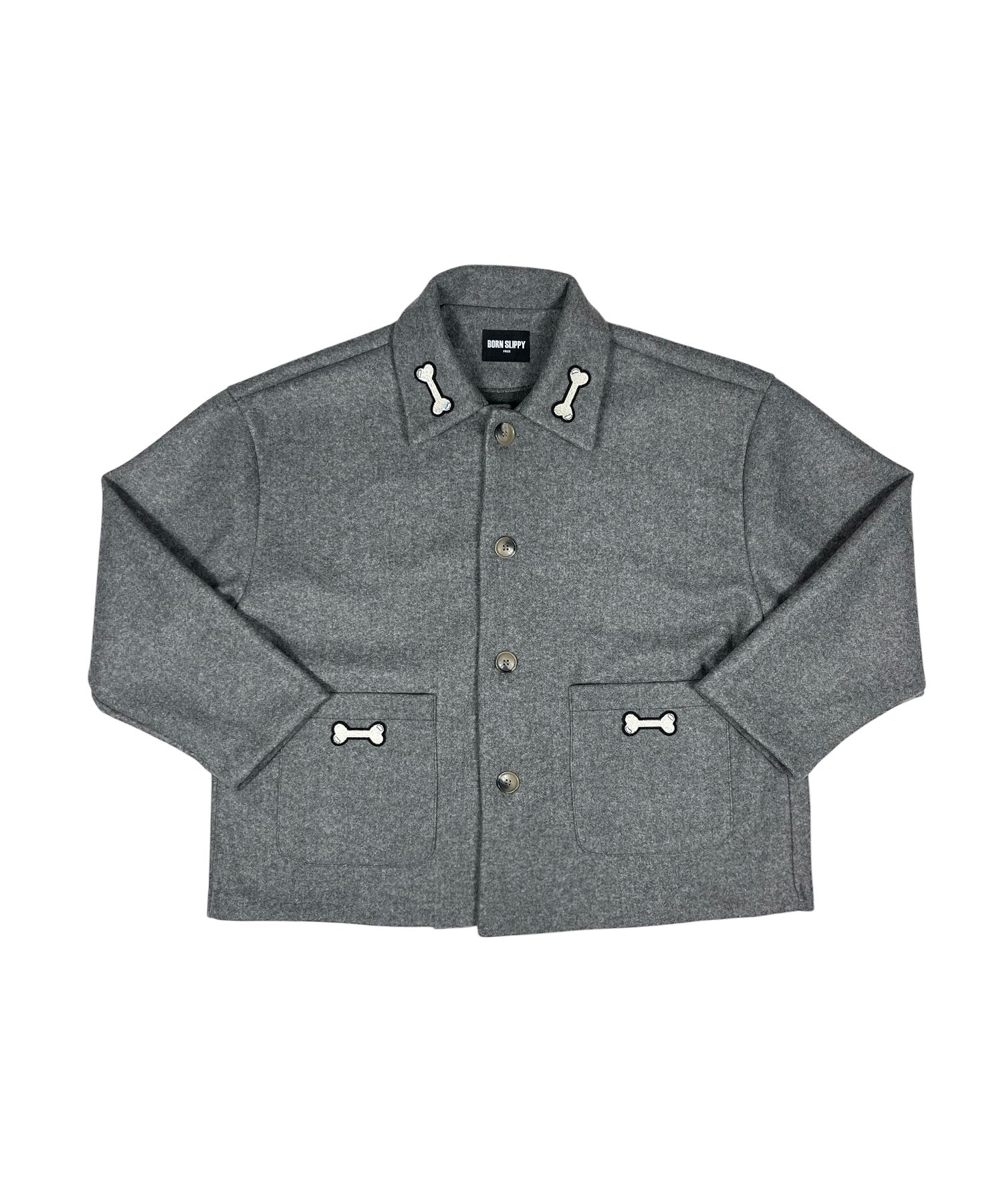 MUSINSA | BORN SLIPPY Bone Patch Soft Wool Drop Jacket (Charcoal)