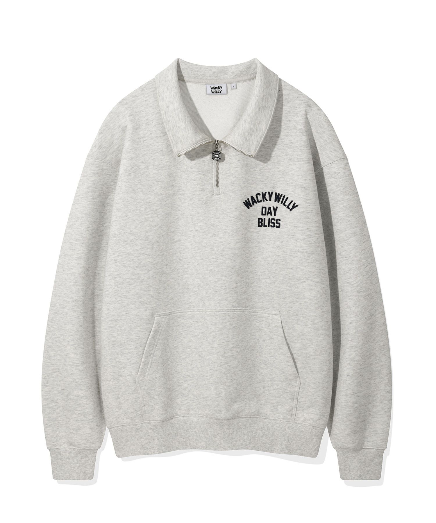 MUSINSA | WACKY WILLY Signature typo half-zip up man to man light gray