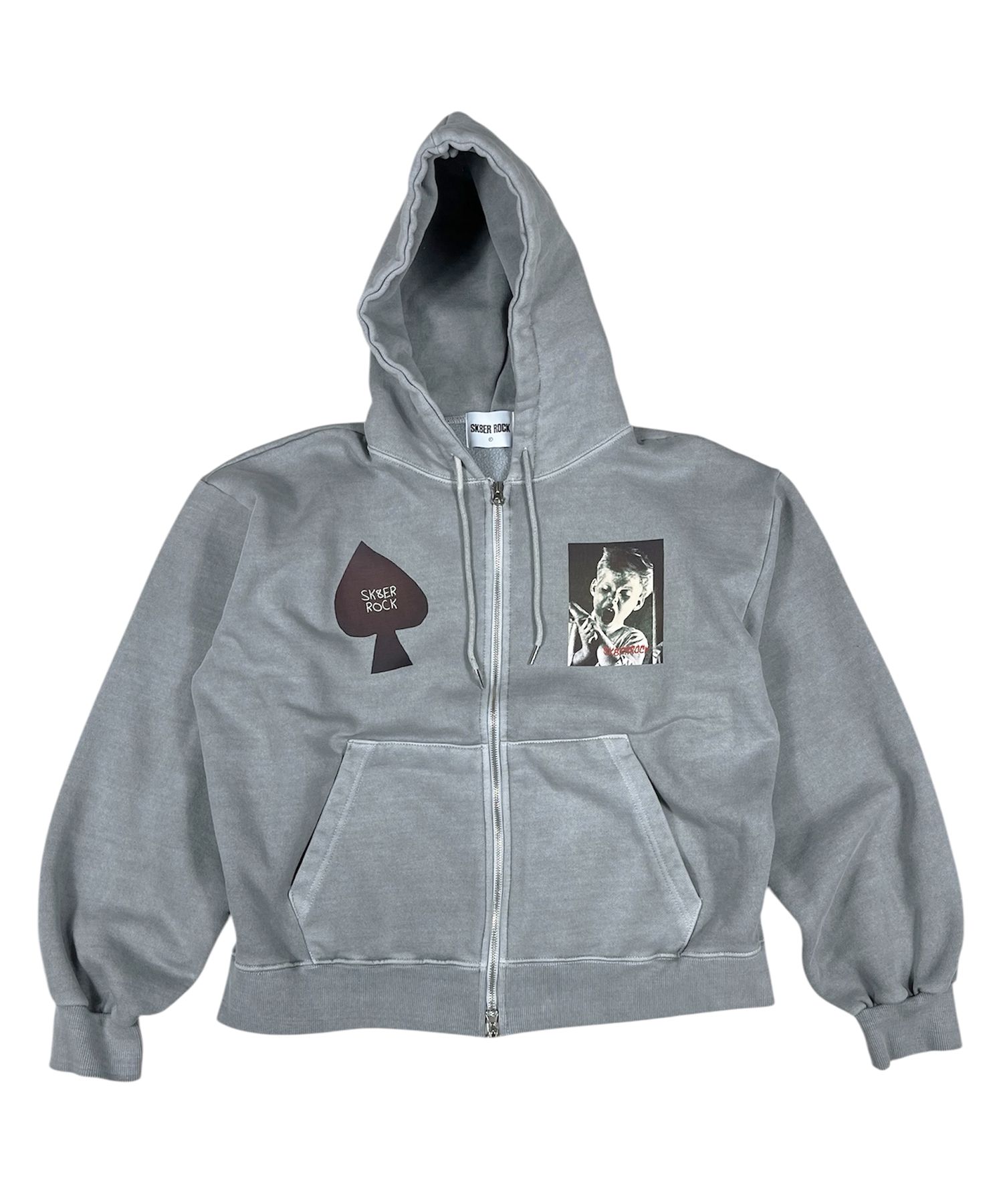 MUSINSA | SK8ER ROCK Angry Kid Pigment Napping Sweat Hood Zip-up ((Gray))