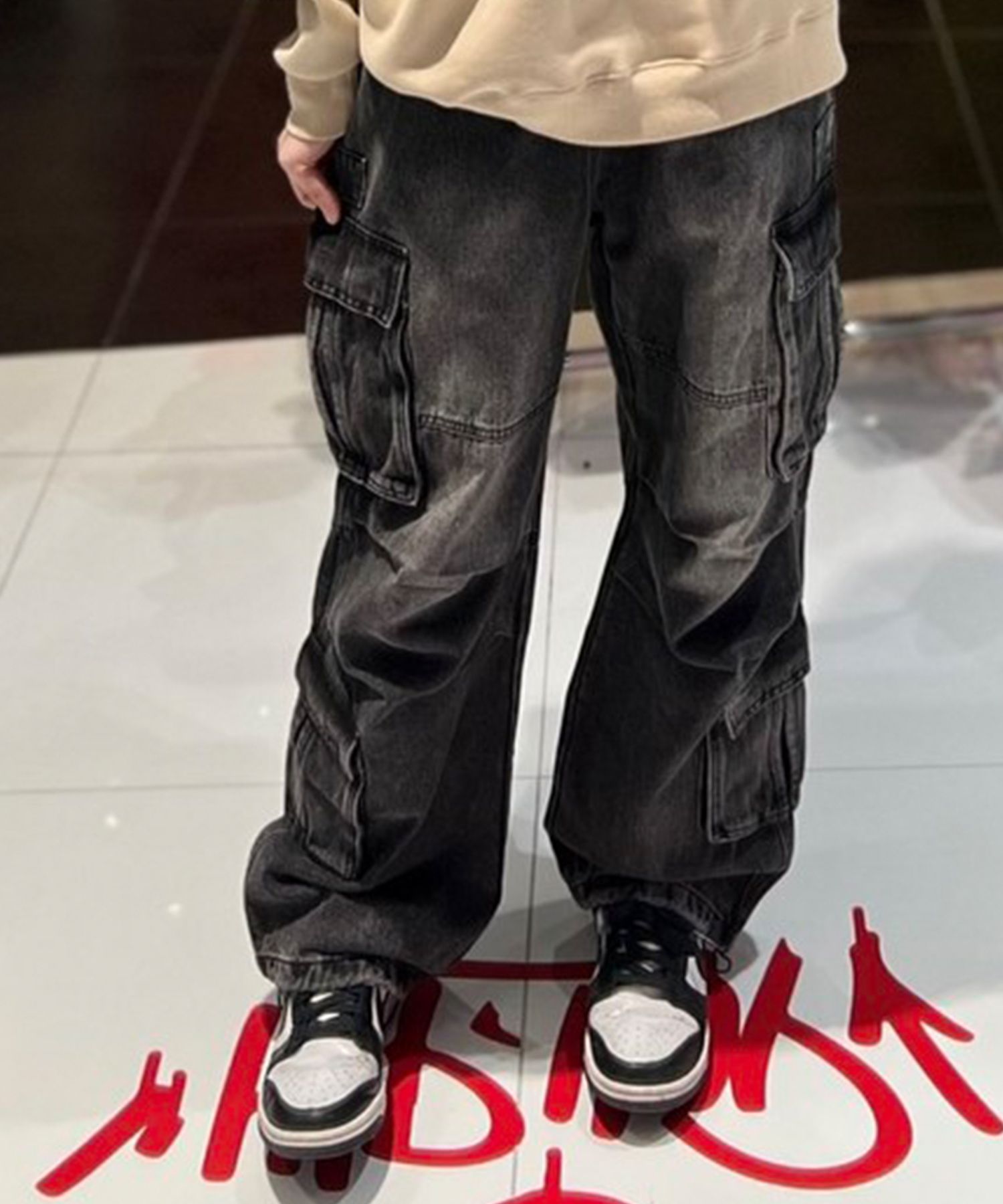 MUSINSA | DOUBLE JD Denim Quadra Cargo Pants (Black)