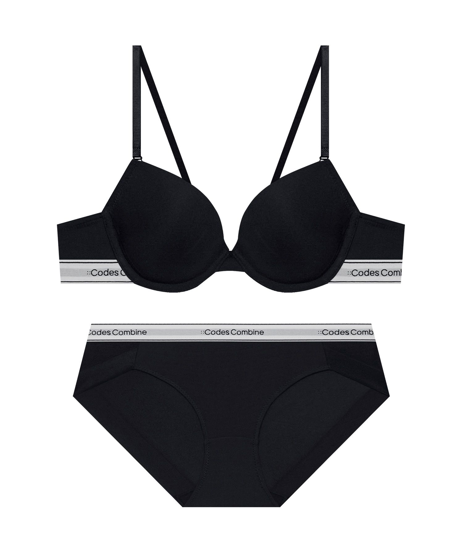 MUSINSA公式 | CODESCOMBINE INNERWEAR Double Line Basic Bra Panty Set_Black