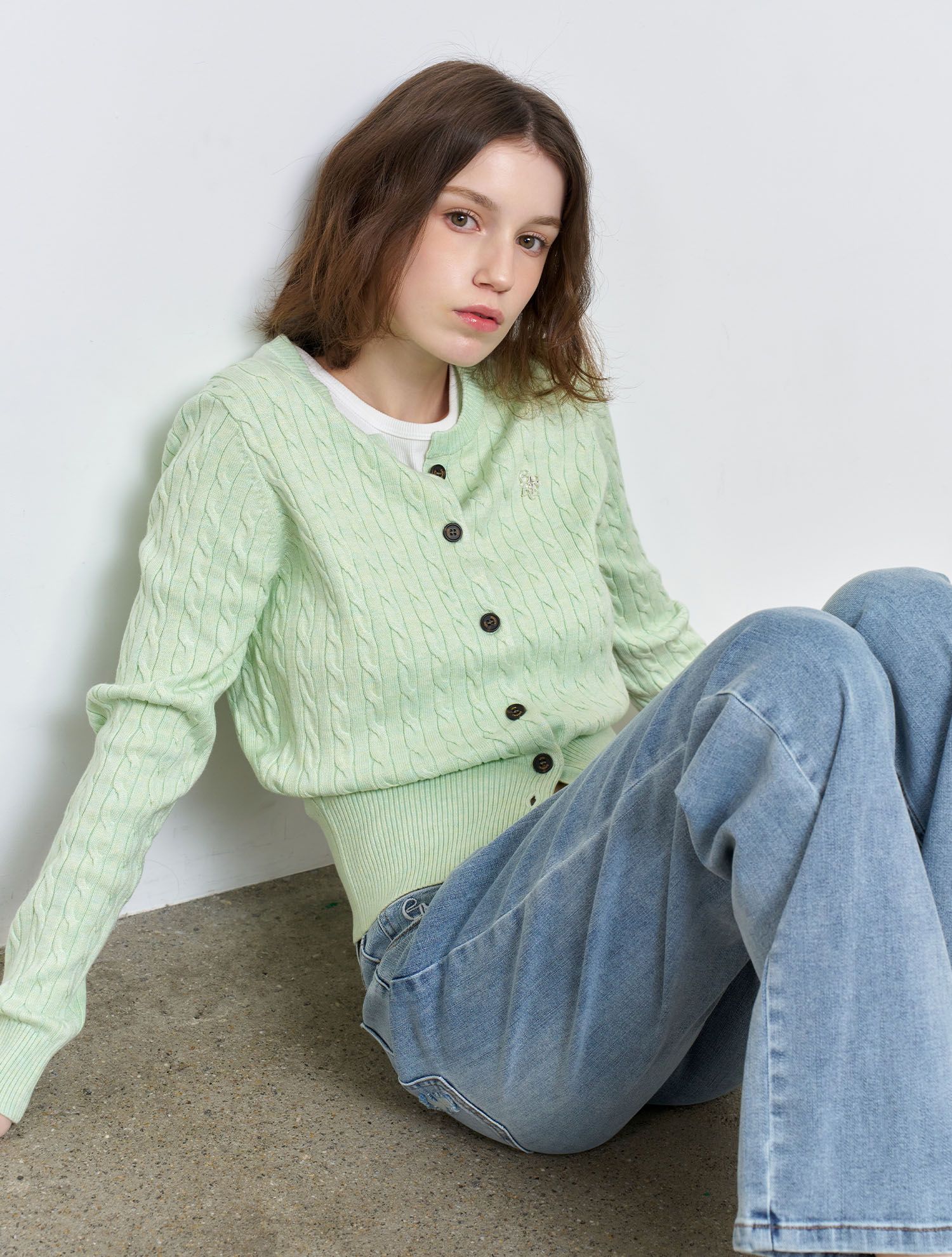 MUSINSA公式 | GENERAL IDEA GNRL Signature Superfine Wool Cable Cardigan [MELON] / WBD3L04505