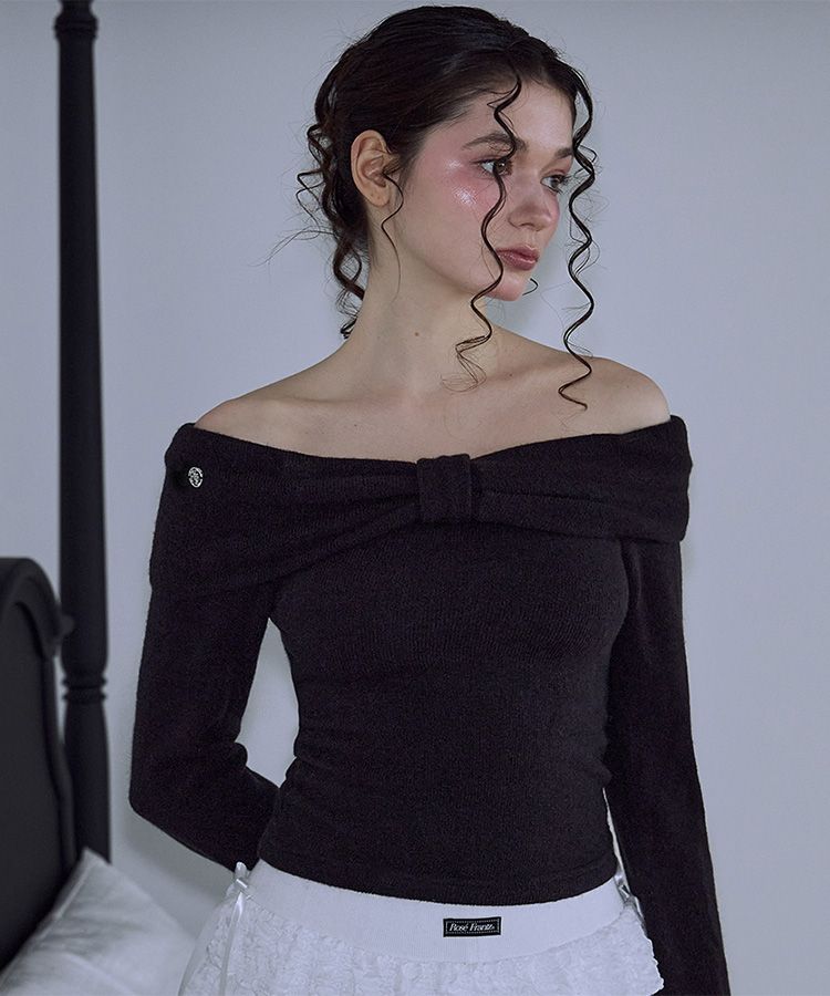 MUSINSA | ROSÉ FRANTZ Bella Off Shoulder Long Sleeve [Black]