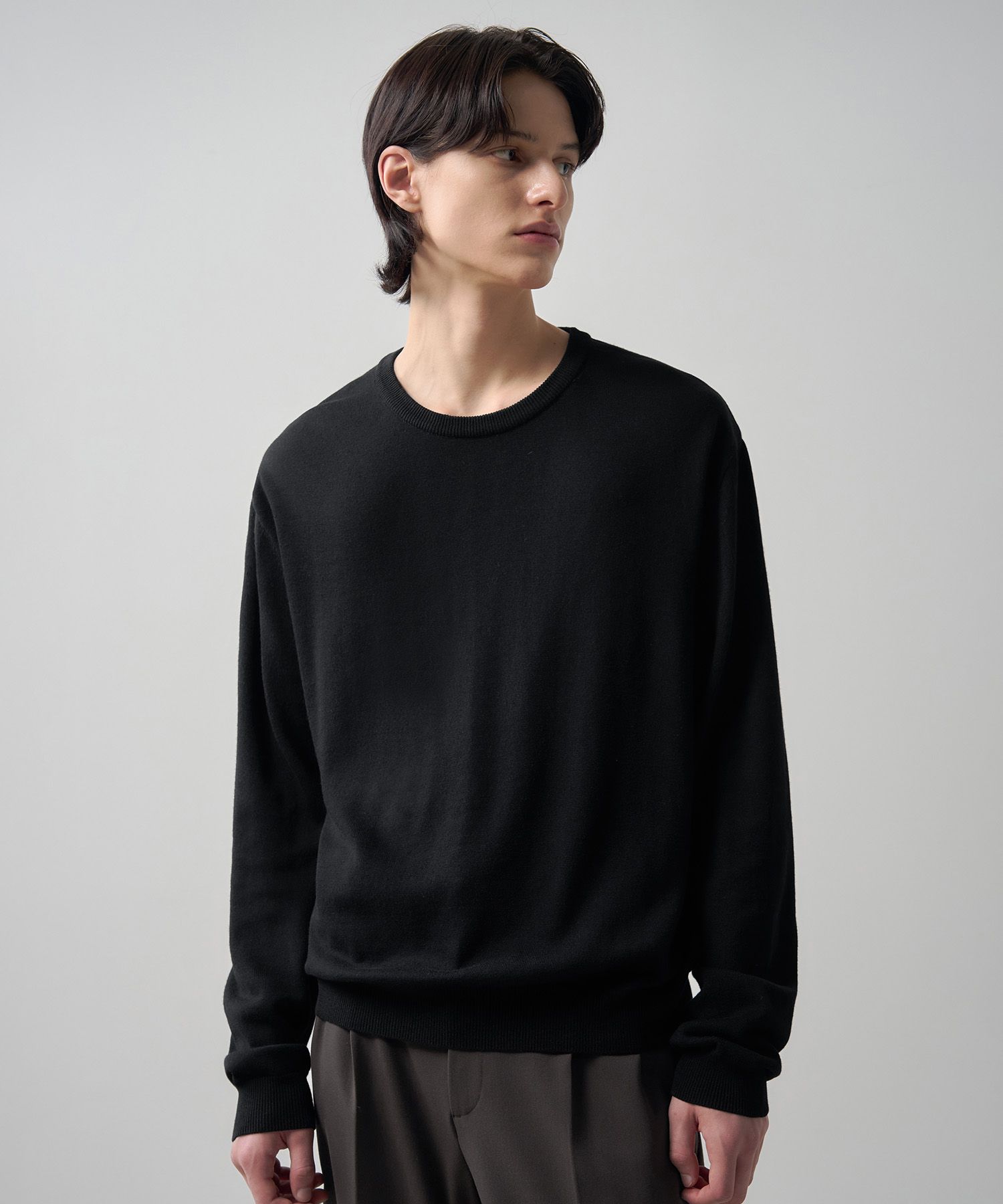 MUSINSA | DRAW FIT Silk Round Pullover Knit [BLACK]