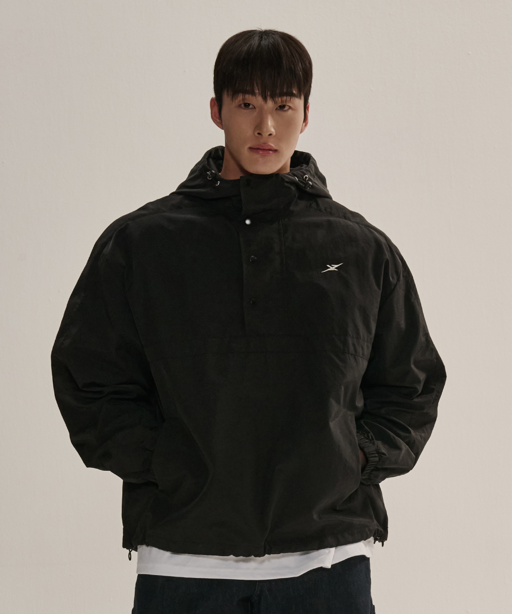 MUSINSA | NINEZ Hidden Placket Hood Anorak (Black) 25JK02