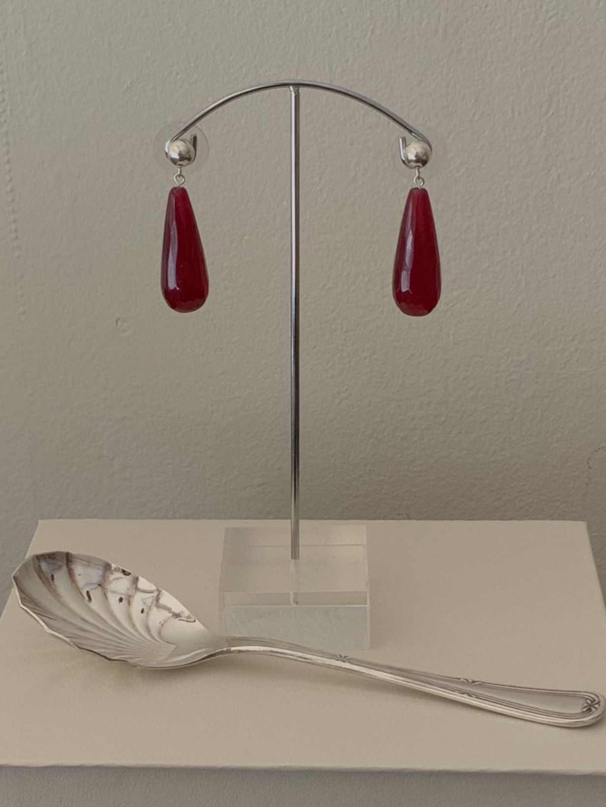 MUSINSA | SID JEWELRY Ruby chalcedony Teardrop earrings - silver