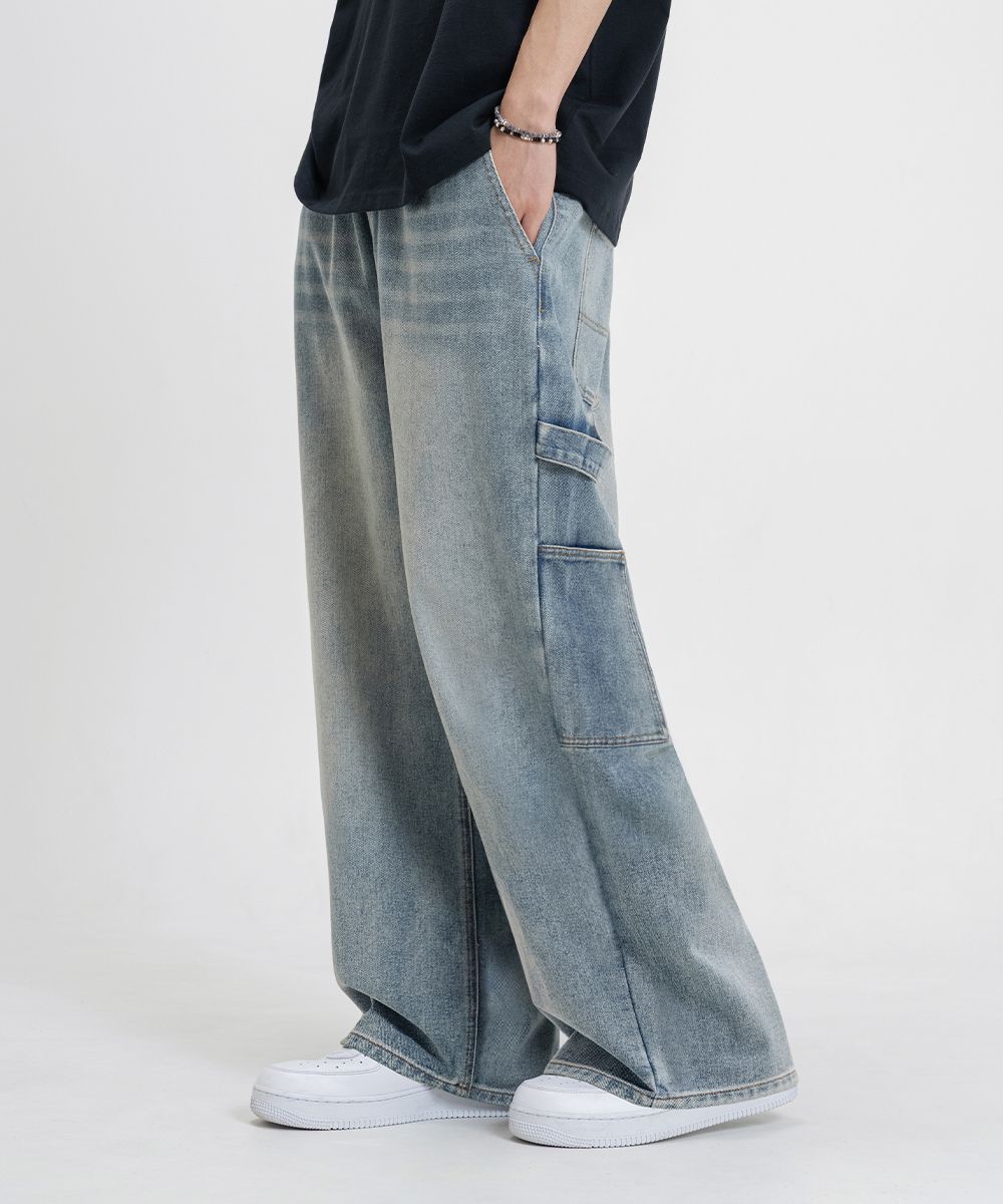MUSINSA | LEMAIN SECOND Vintage catwash wide carpenter denim banding pants [light blue]