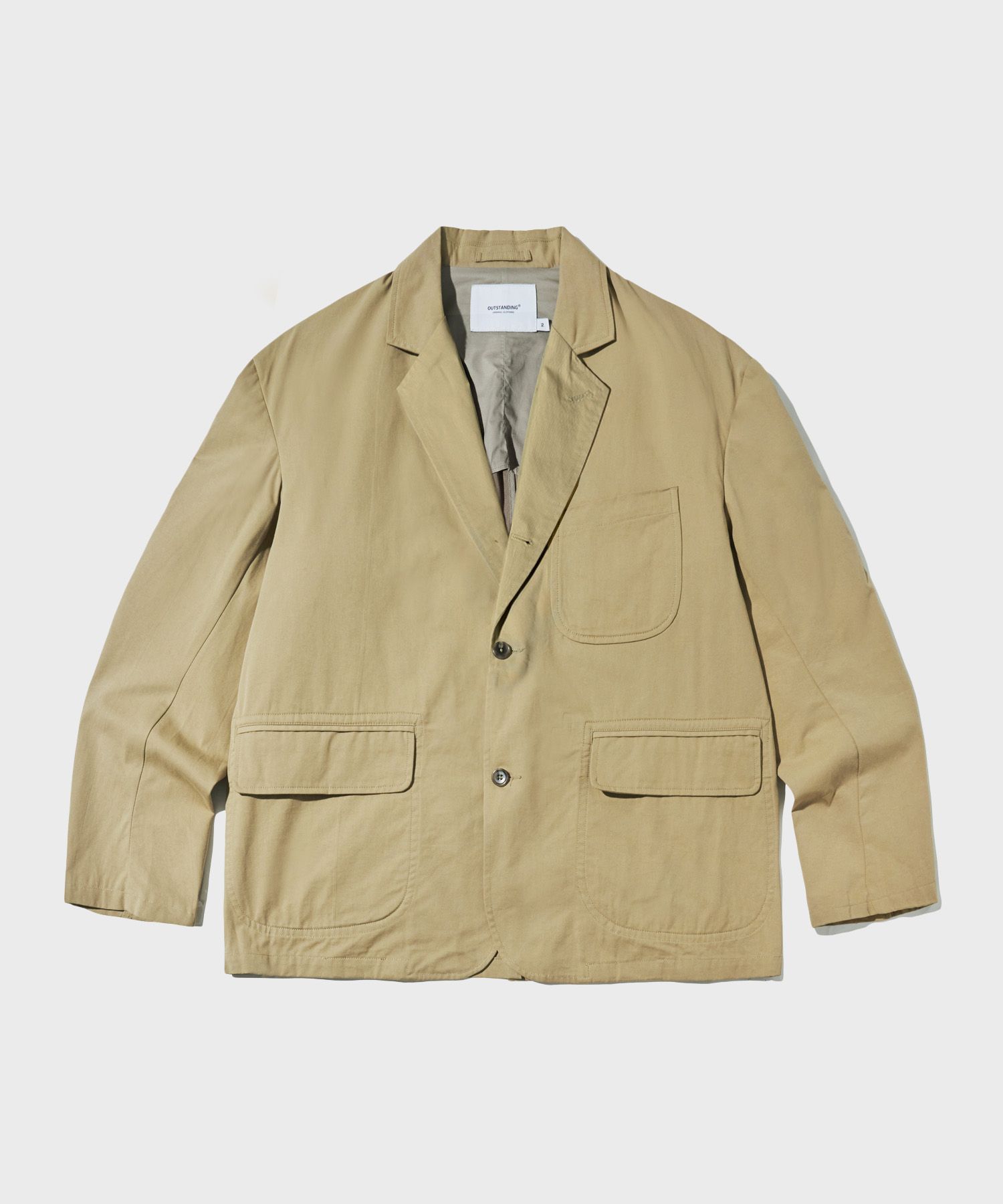 MUSINSA | OUTSTANDING 3 BUTTON CLASSIC COTTON JACKET_BEIGE