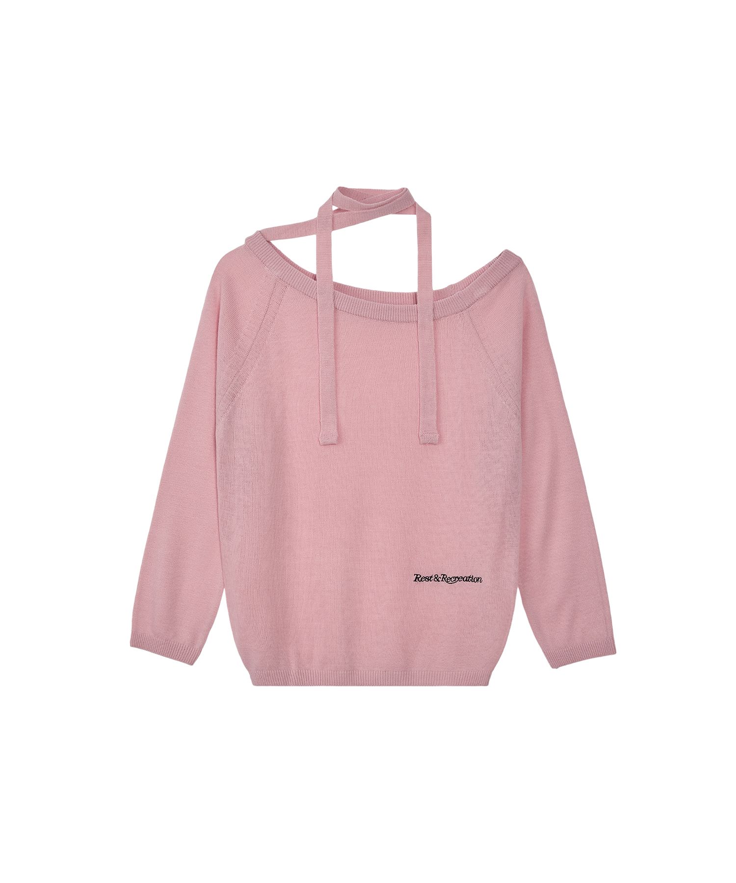 MUSINSA | REST&RECREATION ONE-SHOULDER KNIT TOP - PINK