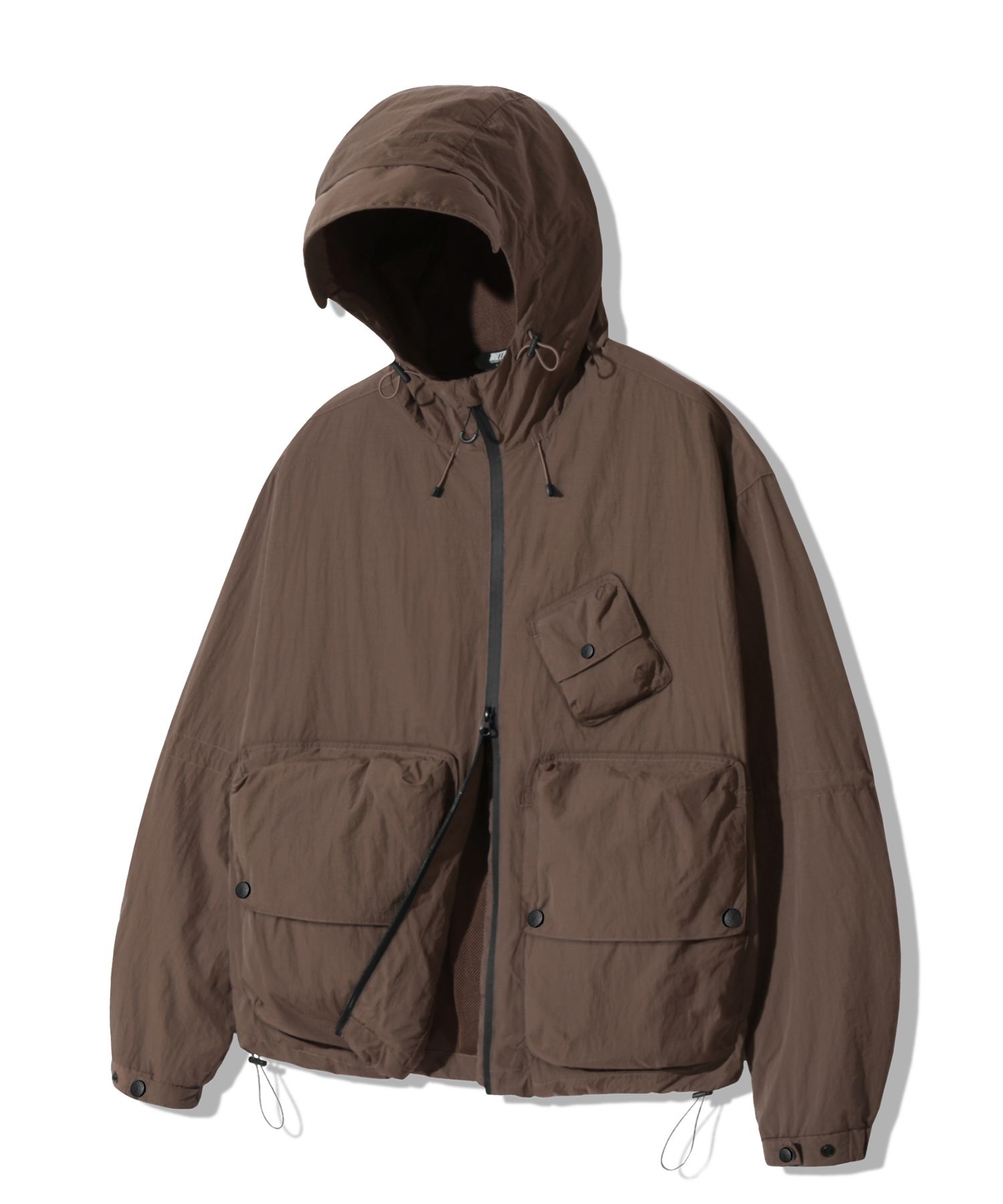 MUSINSA | TRILLION Multi-pocket Hooded Zip-Up Windbreaker Jacket [Brown]