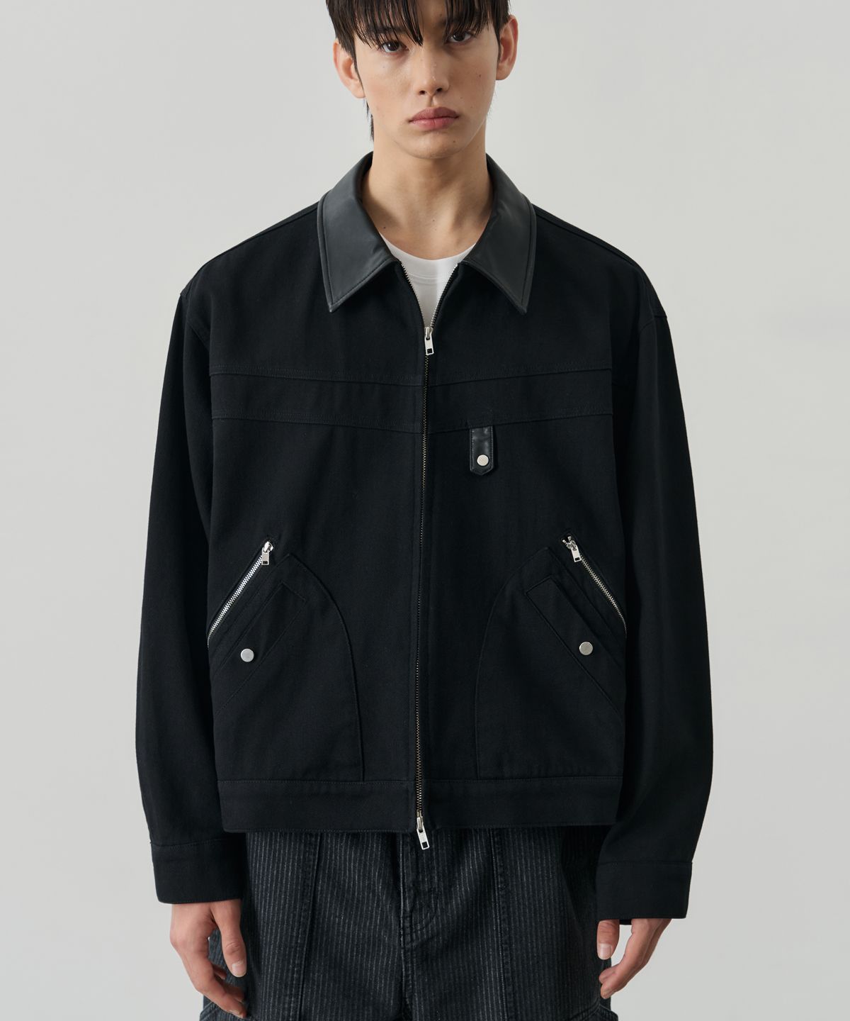 MUSINSA | ALYSS Divide Panel Washed Trucker Jacket [Black]