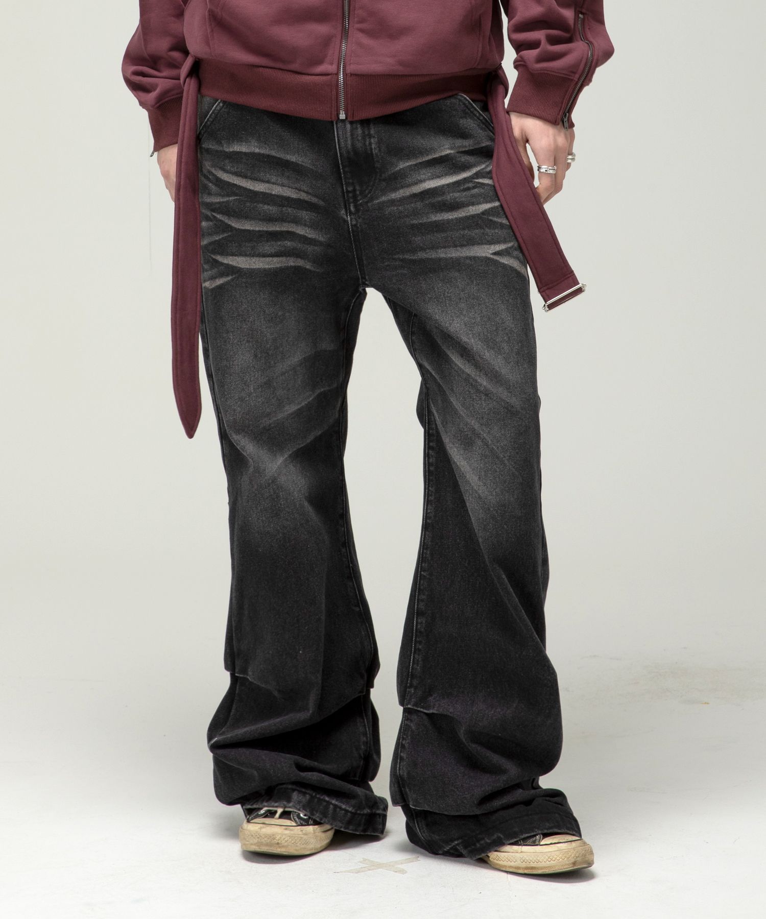 MUSINSA | GLACK GP113 STACK FLARE DENIM PANTS (BLACK)