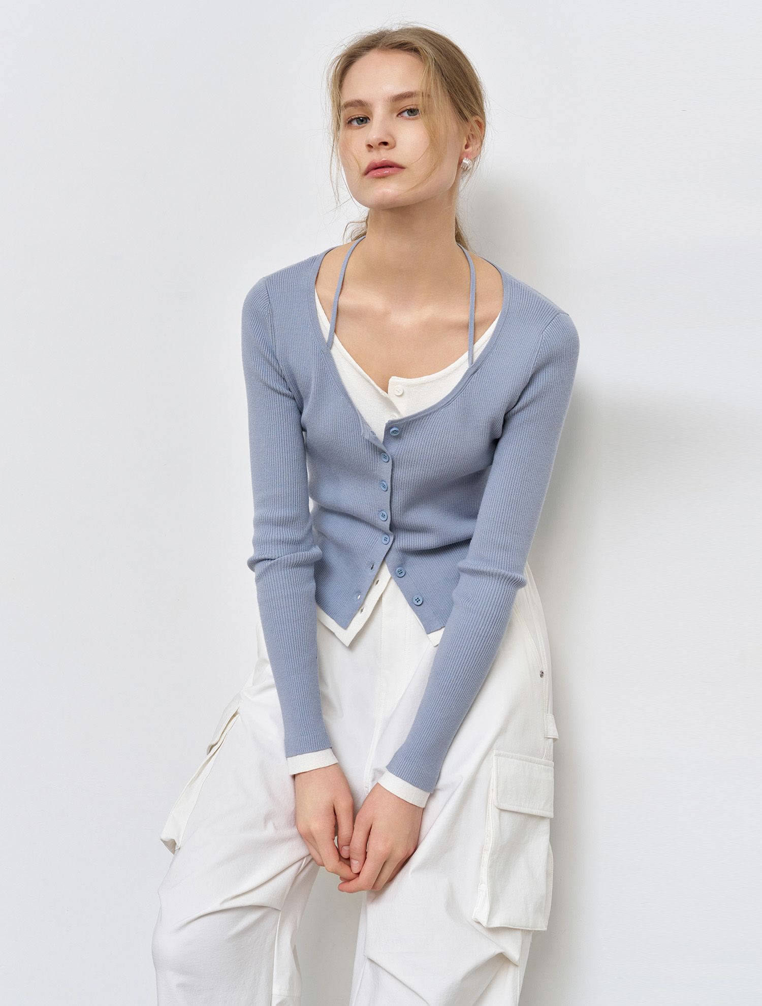 MUSINSA | GENERAL IDEA Strap Layered Cardigan [BLUE] / WBE1L04506