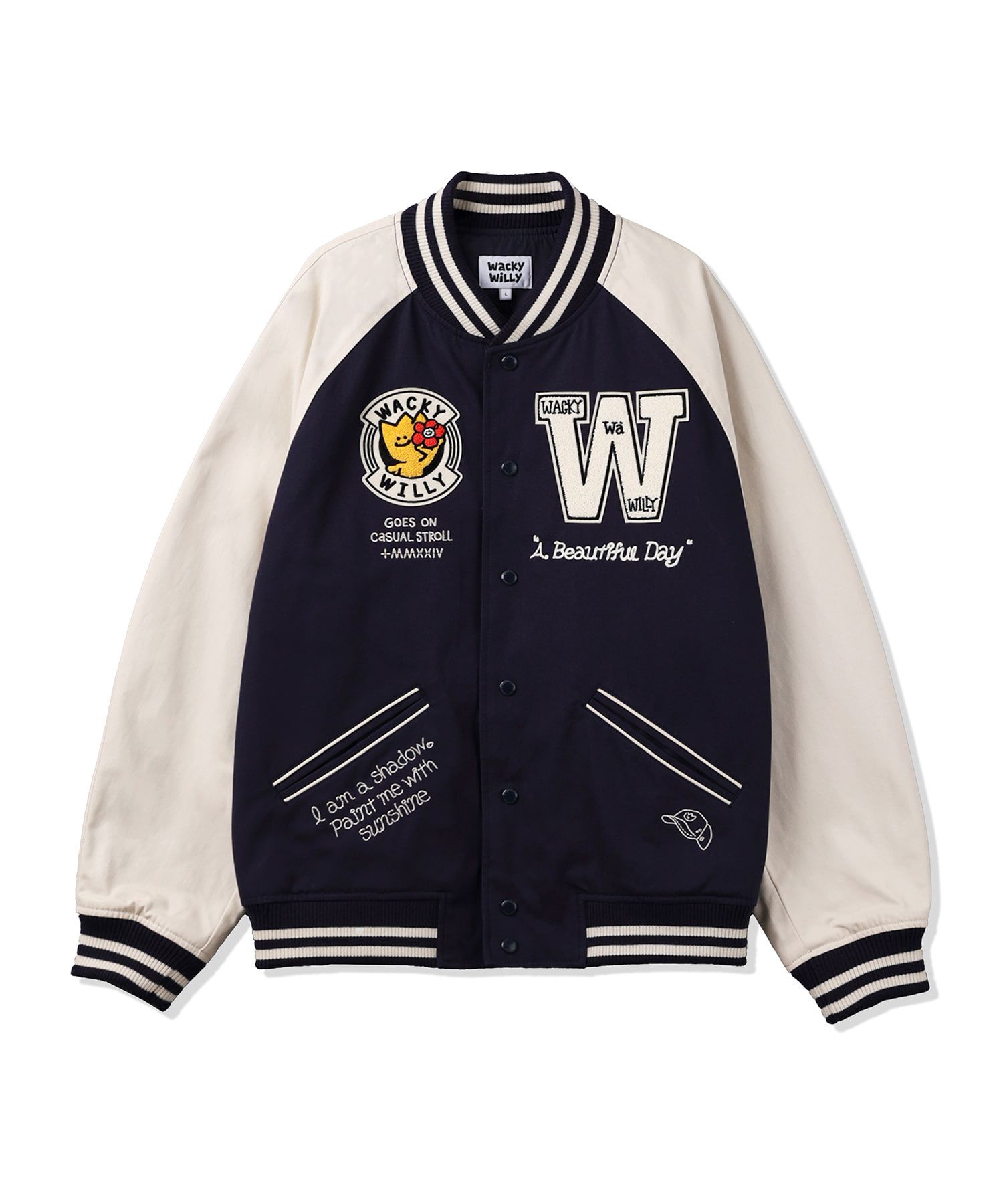 MUSINSA | WACKY WILLY Patchwork Varsity Jacket Dark Navy
