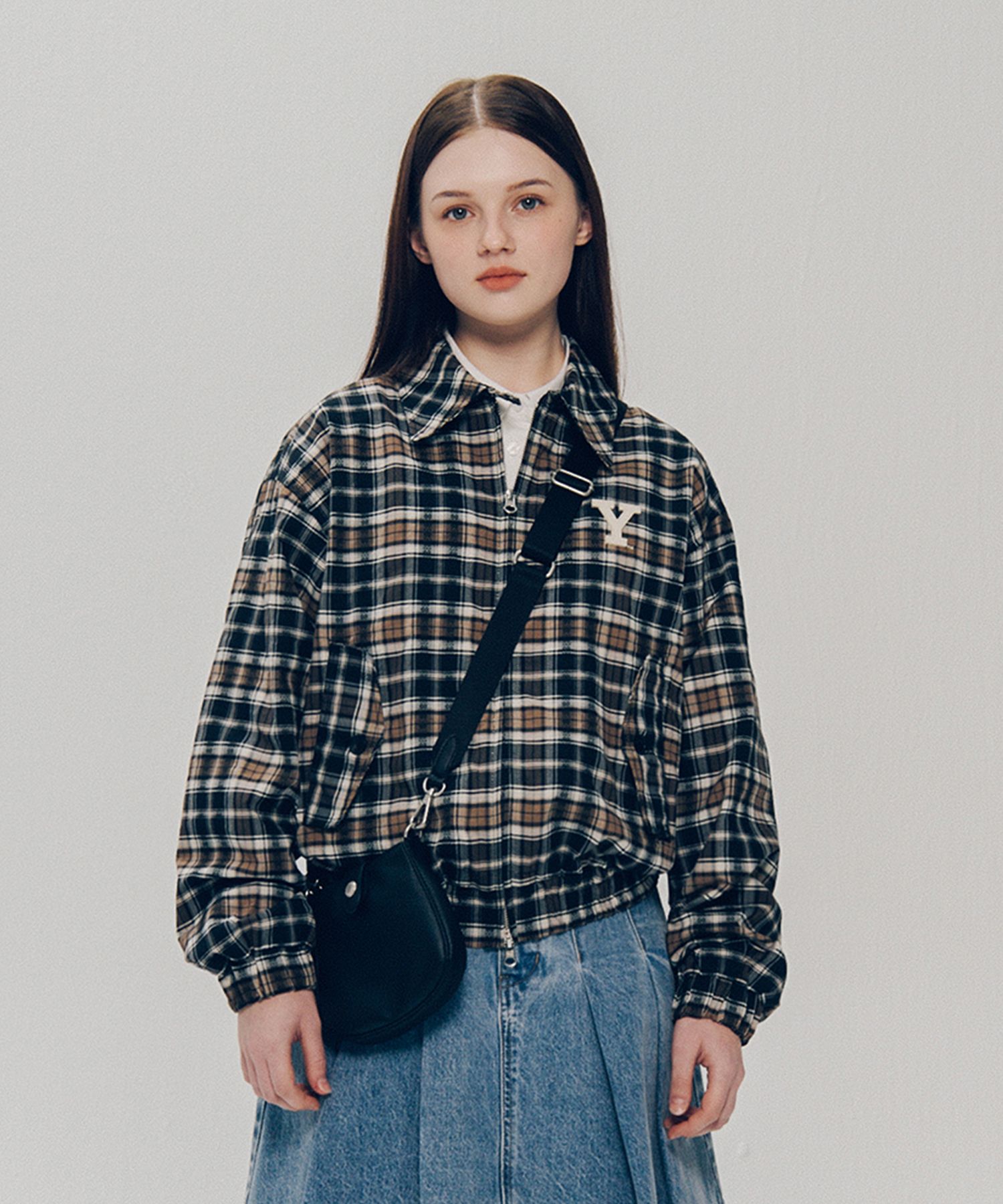 MUSINSA | YALE [2-WAY] Y Logo Check Blue Jacket_Black