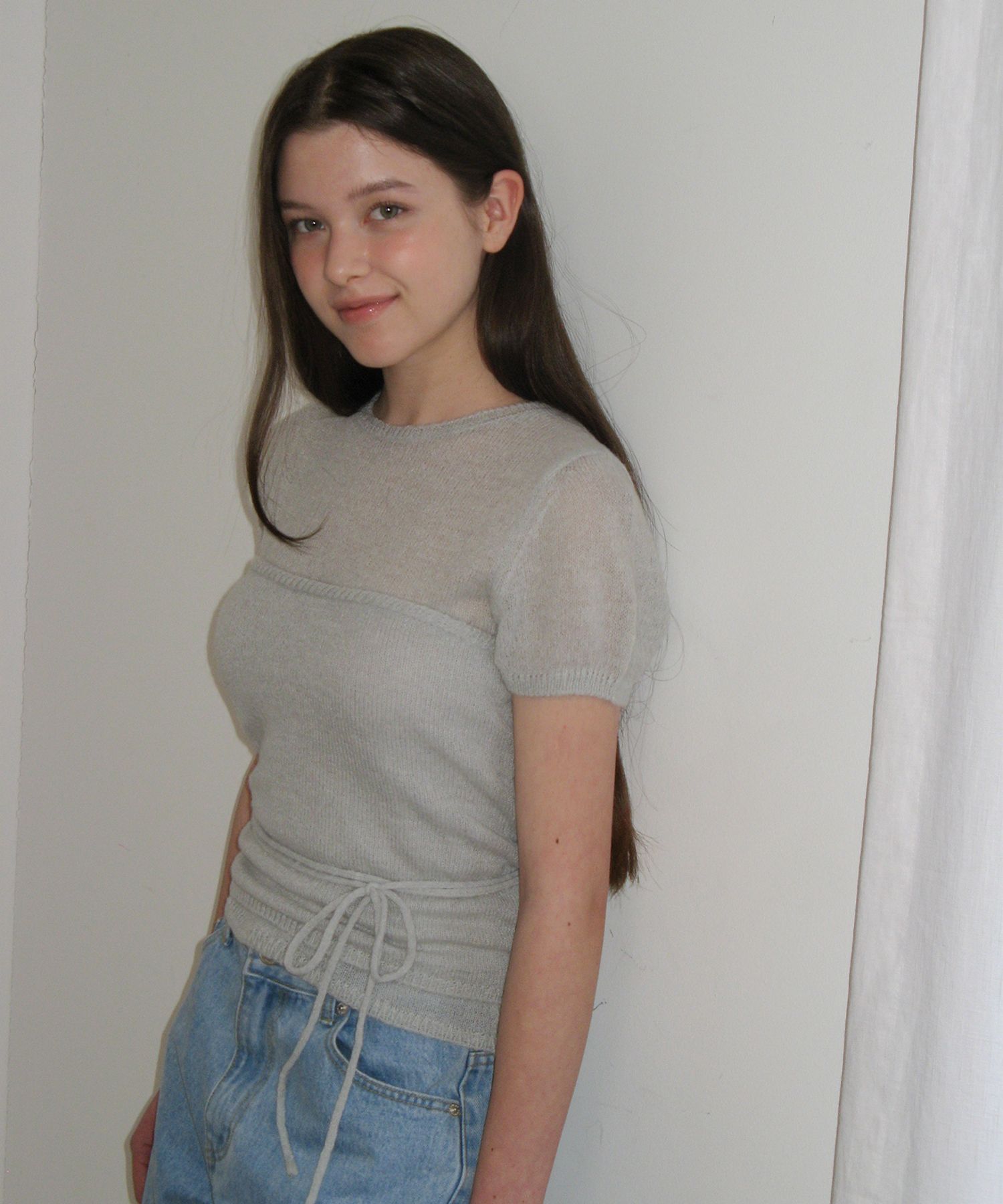 MUSINSA公式 | SOMEWHEREBUTTER See-Through Knit Bustier Top - Light Grey