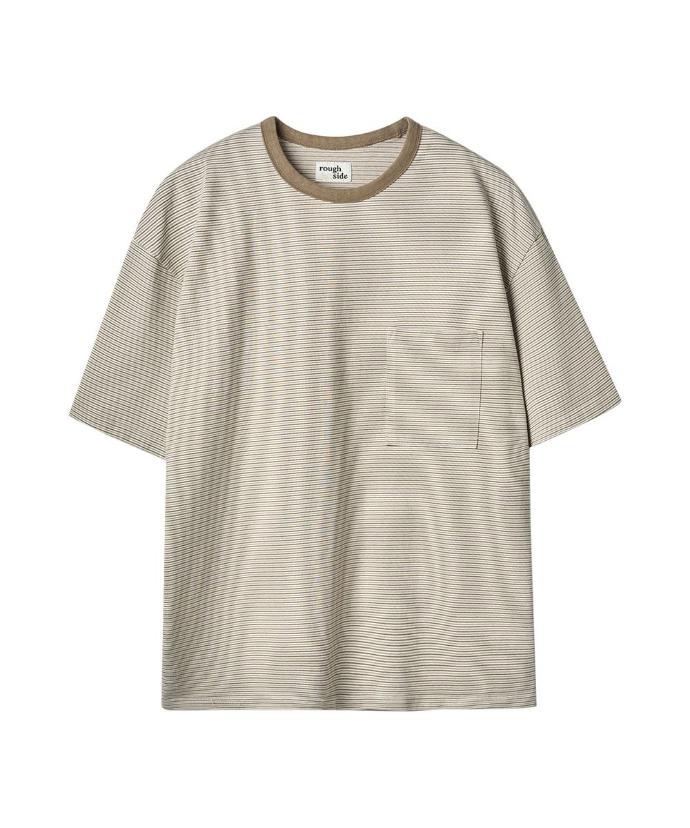 MUSINSA | ROUGH SIDE Pin Stripe Half Sleeve Tan