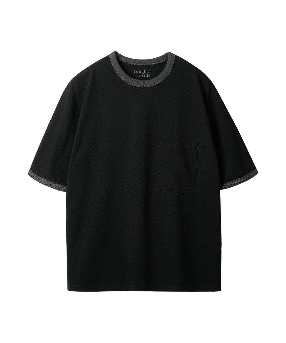 MUSINSA公式 | ROUGH SIDE Rhombus Ringer T-Shirt Black