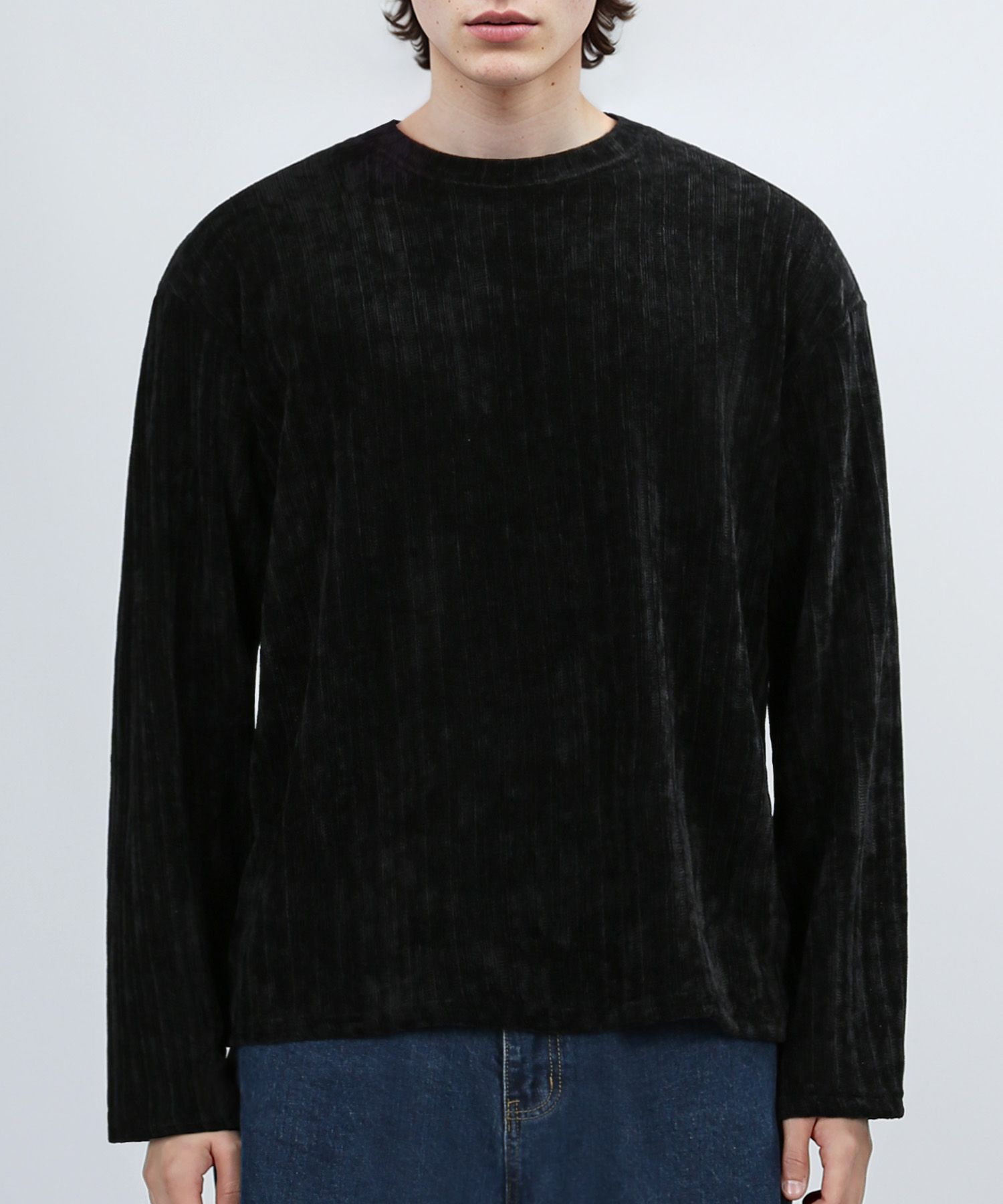 MUSINSA | VERYVAIN CROP VELOUR KNIT (BLACK)