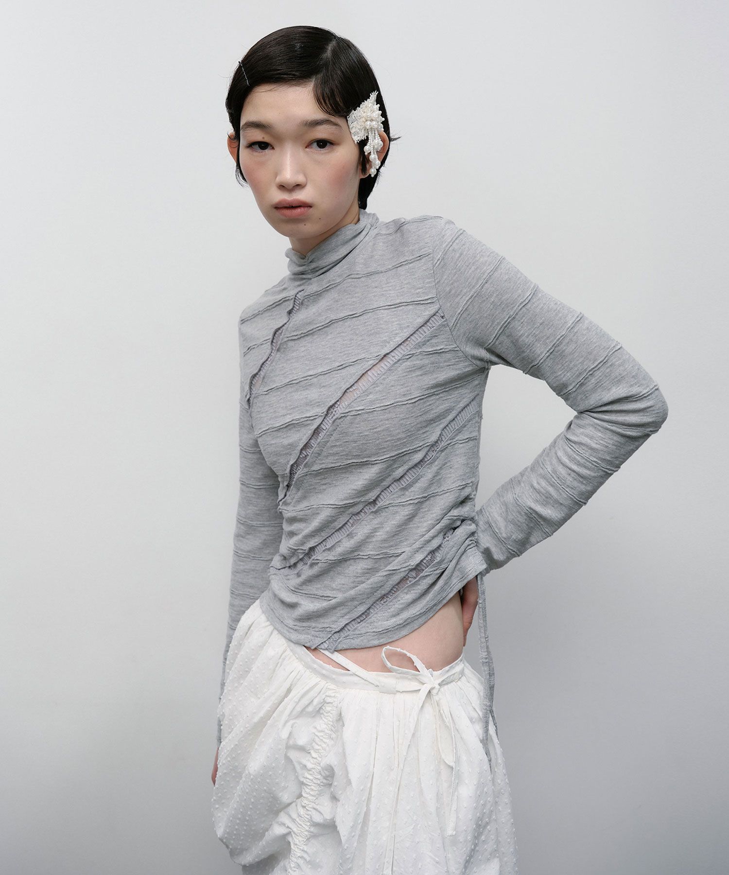 MUSINSA | TYPESERVICE Lettuce Stitch Roll Neck Top [Gray]
