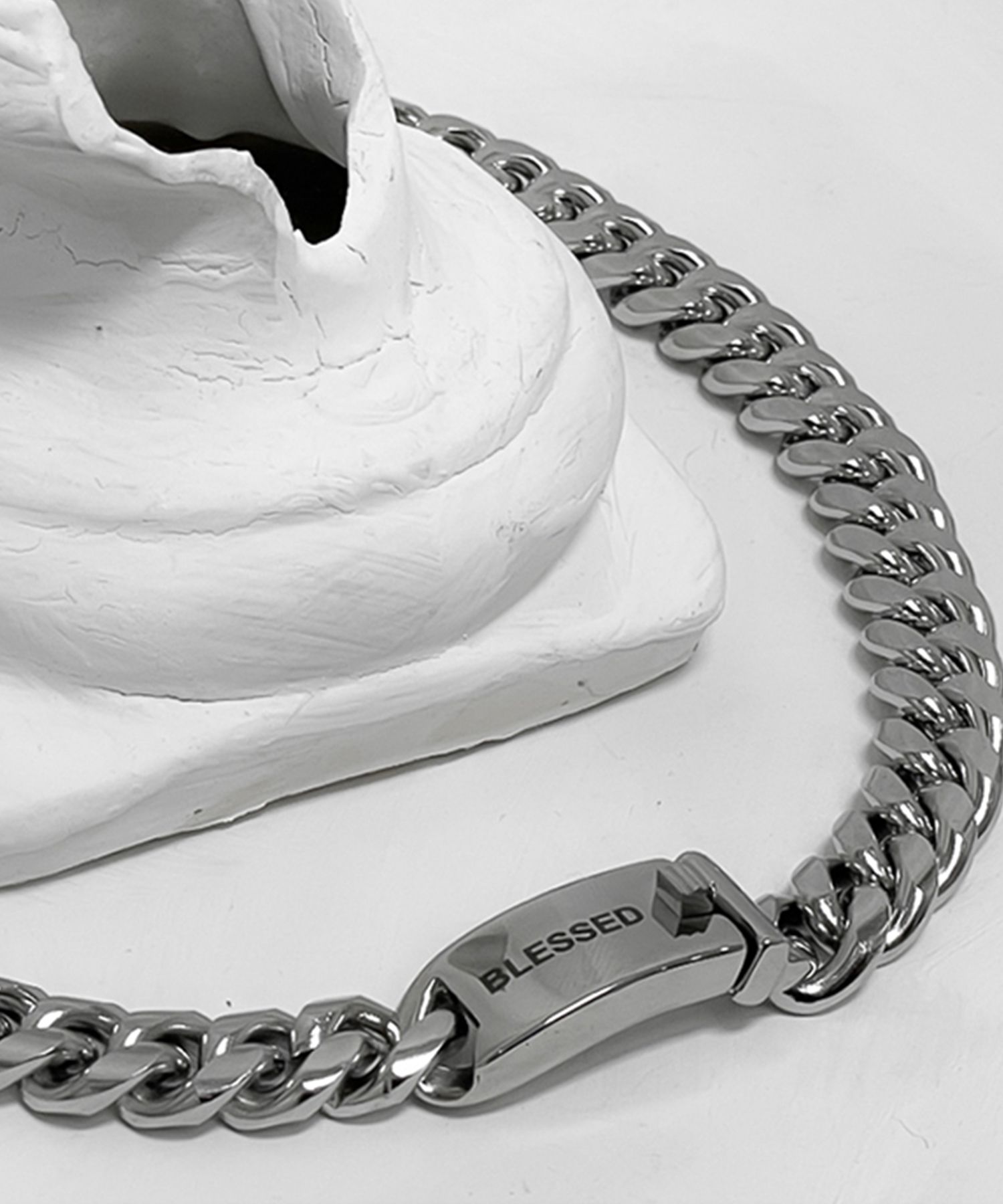 MUSINSA | BLESSED BULLET Steelline Curve Chain Necklace-Silver