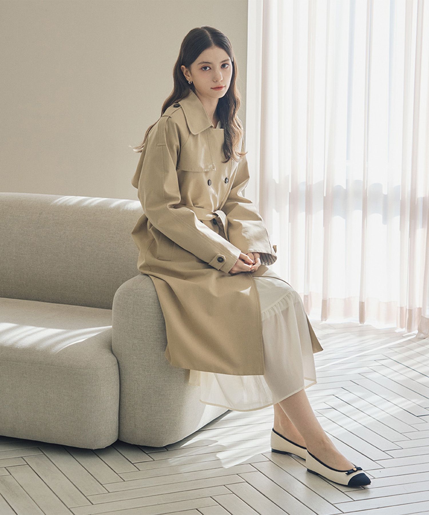 MUSINSA | SOUP Belted Double Long Trench Coat (SB2BBF1)
