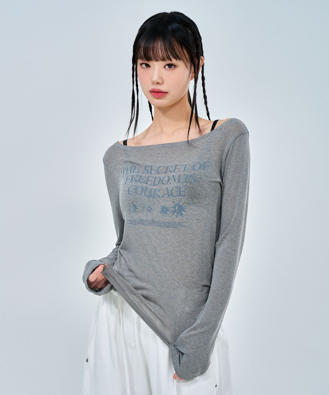 MUSINSA | ACOVER See-through secret long sleeve top charcoal