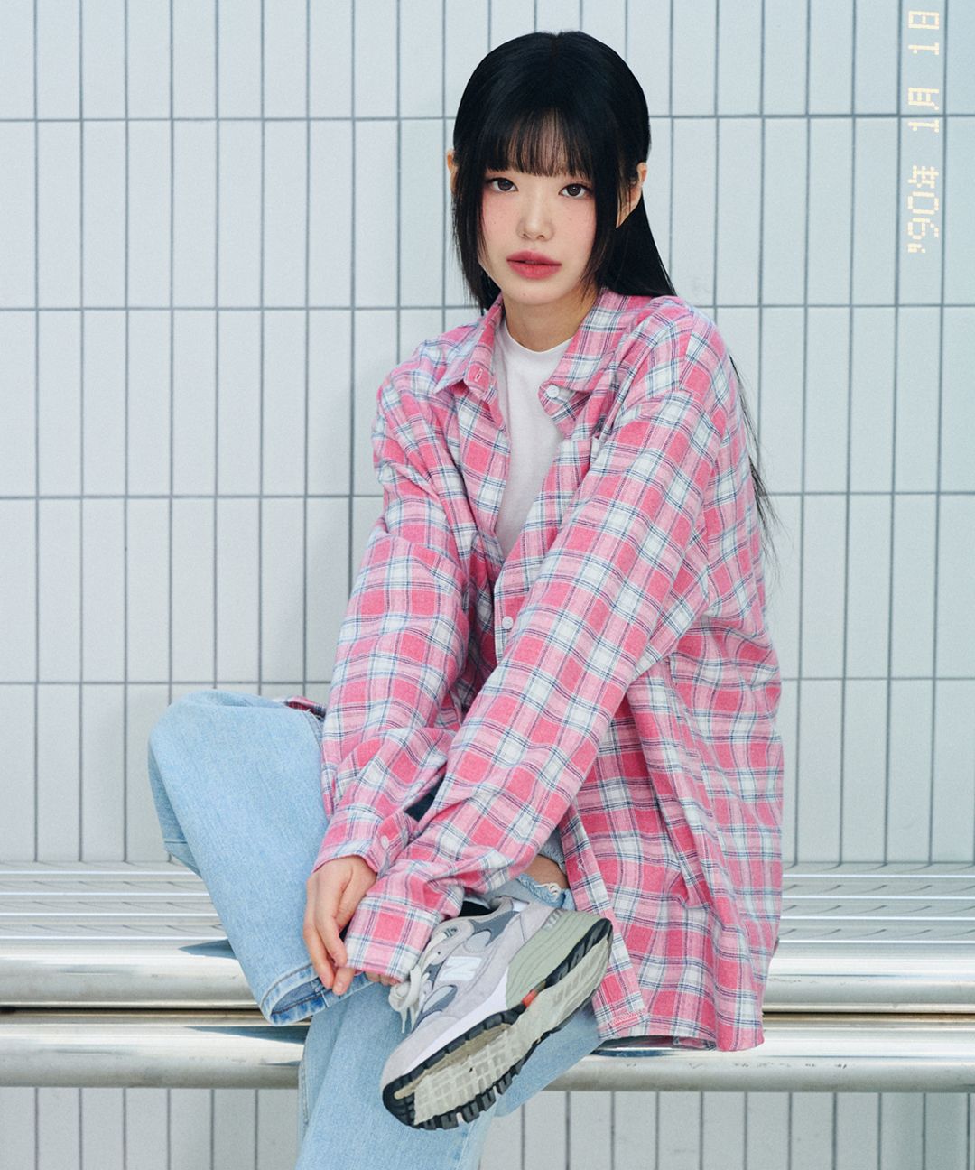 MUSINSA | ACOVER Pastel tartan check loose fit shirt pink