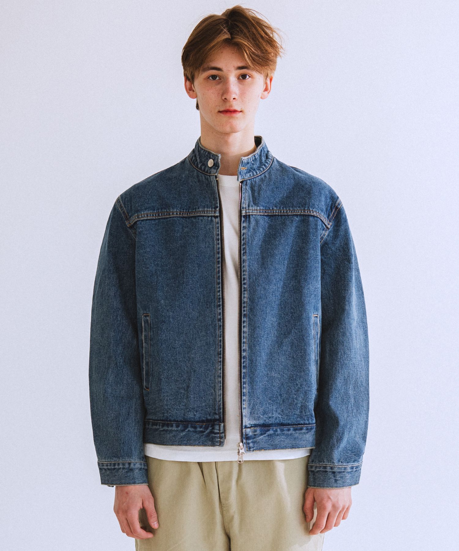 MUSINSA | QT8 GARMENTS OC Denim Moto Jacket (Blue)