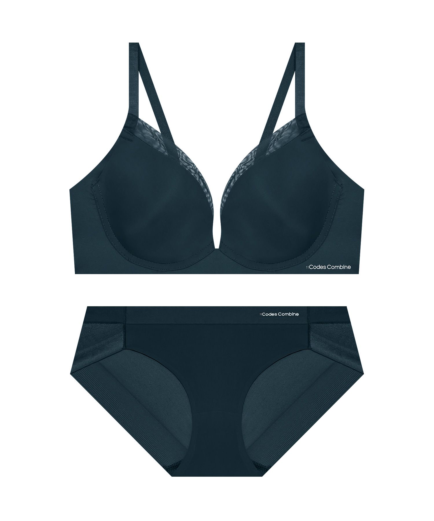 MUSINSA | CODESCOMBINE INNERWEAR Power Volume Fusing Bra Panty Set_Navy