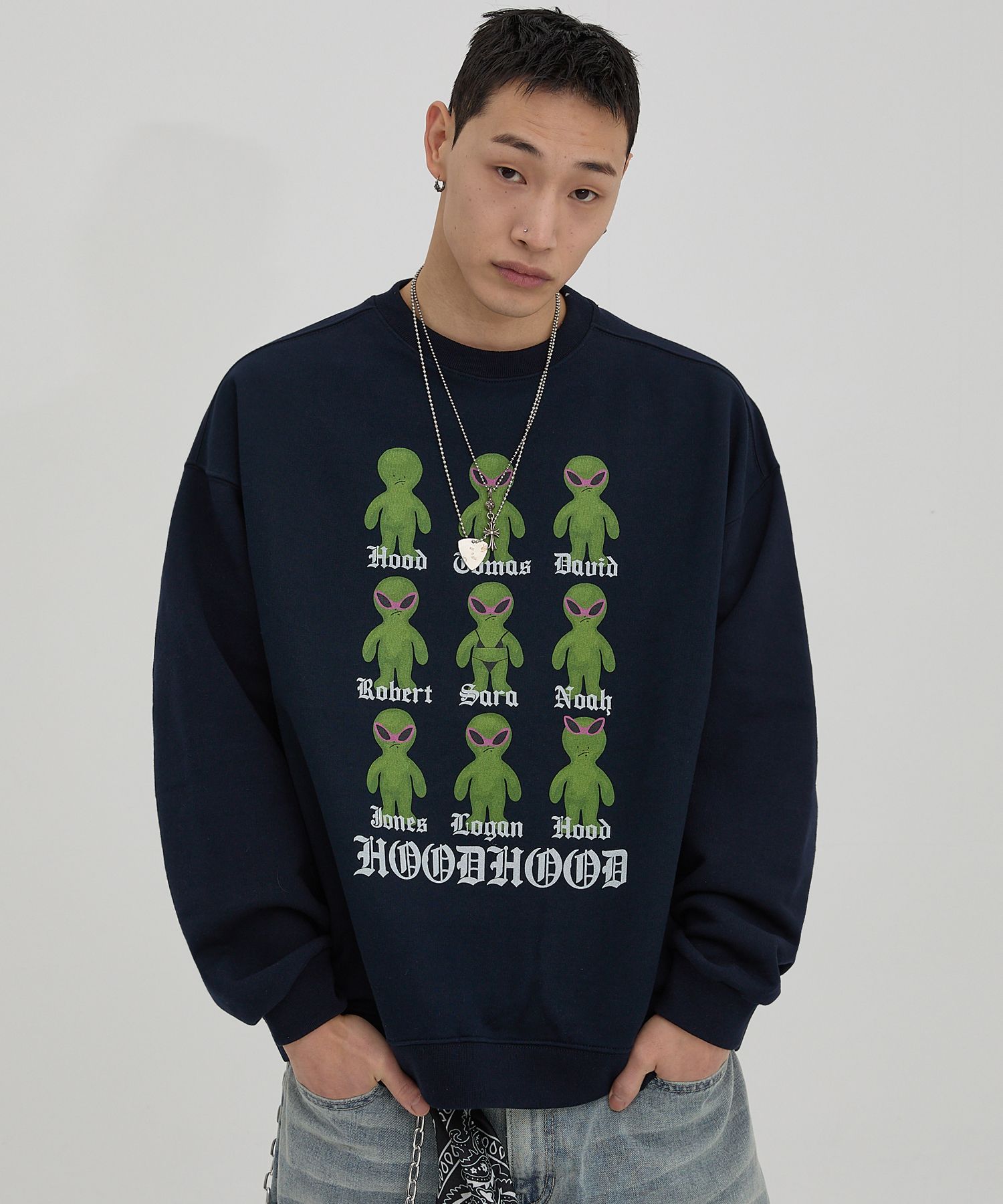 MUSINSA公式 | HOODHOOD クローンエイリアン オーバーサイズ スウェット ネイビー
