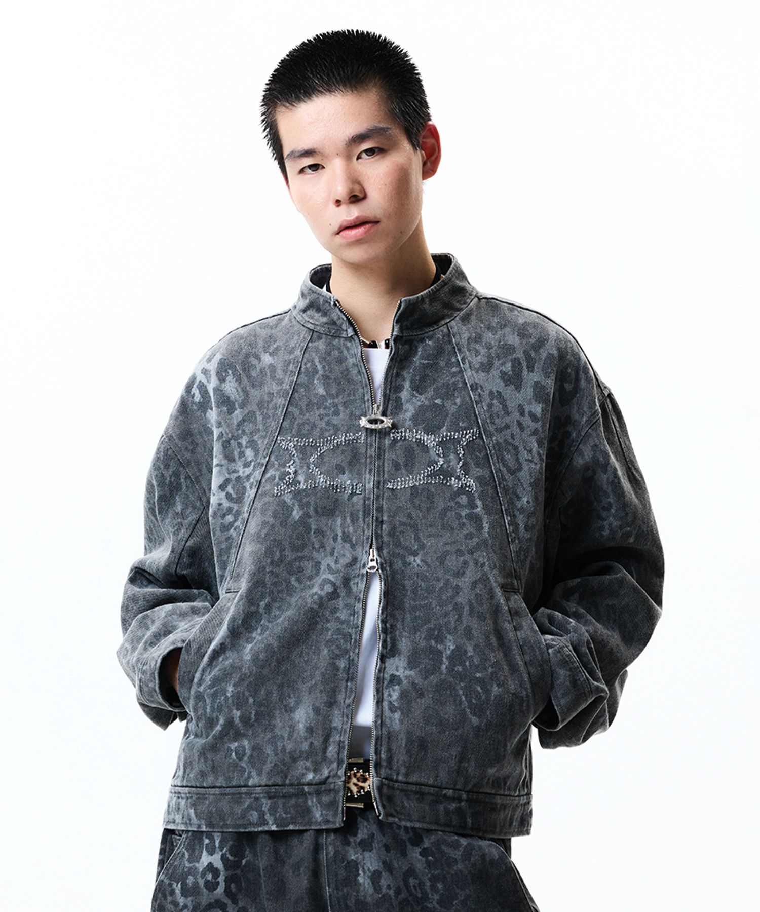 MUSINSA | CRITIC LEOPARD TWILL JACKET CHARCOAL