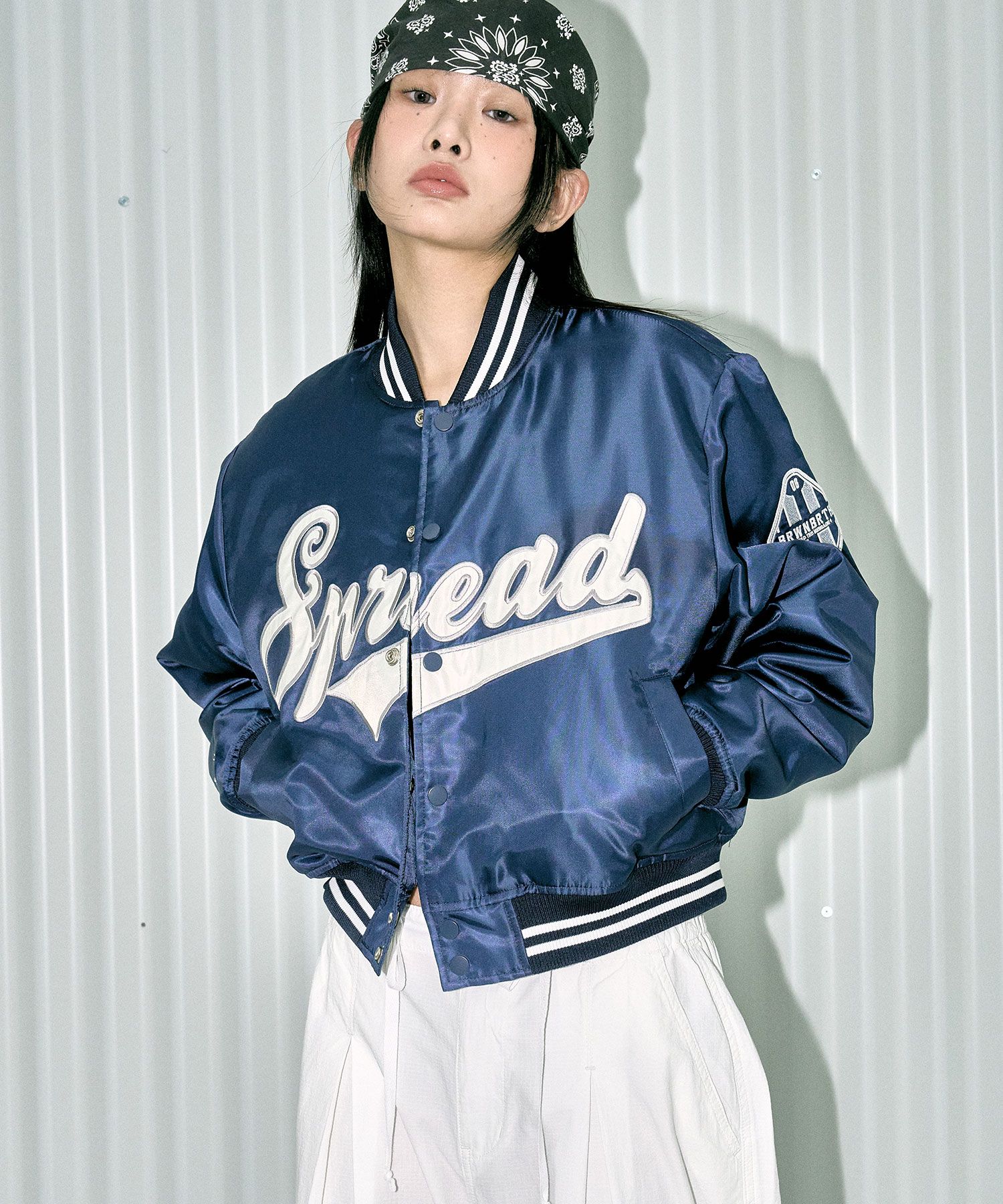 MUSINSA | BROWNBREATH W BASEBALL PADDING JACKET - NAVY