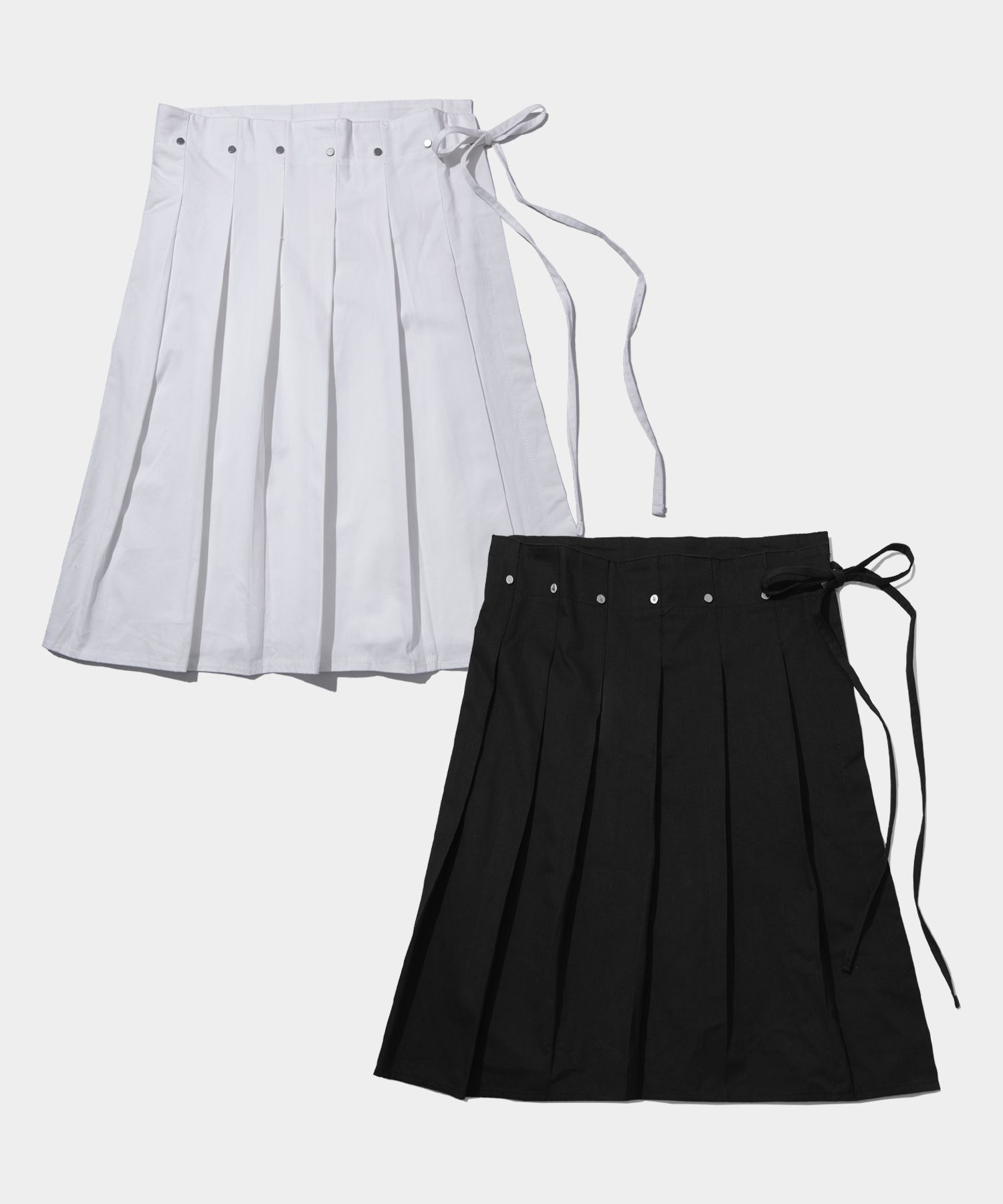MUSINSA | PLACE STUDIO Rivet Pleated Ribbon String Tie Layered Cotton Wrap Skirt_2COLOR