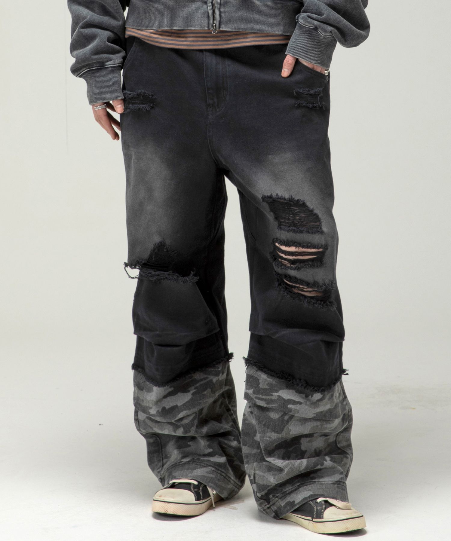 MUSINSA | GLACK GP131 Camouflage Mixed Cotton Parasuit Pants (BLACK)