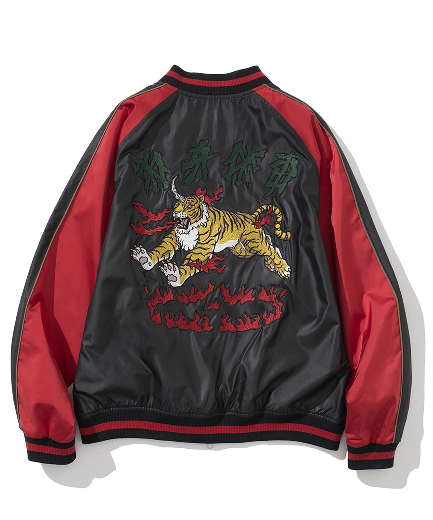 MUSINSA | NOT4NERD Horned Tiger Satin Blouson Jacket - Black