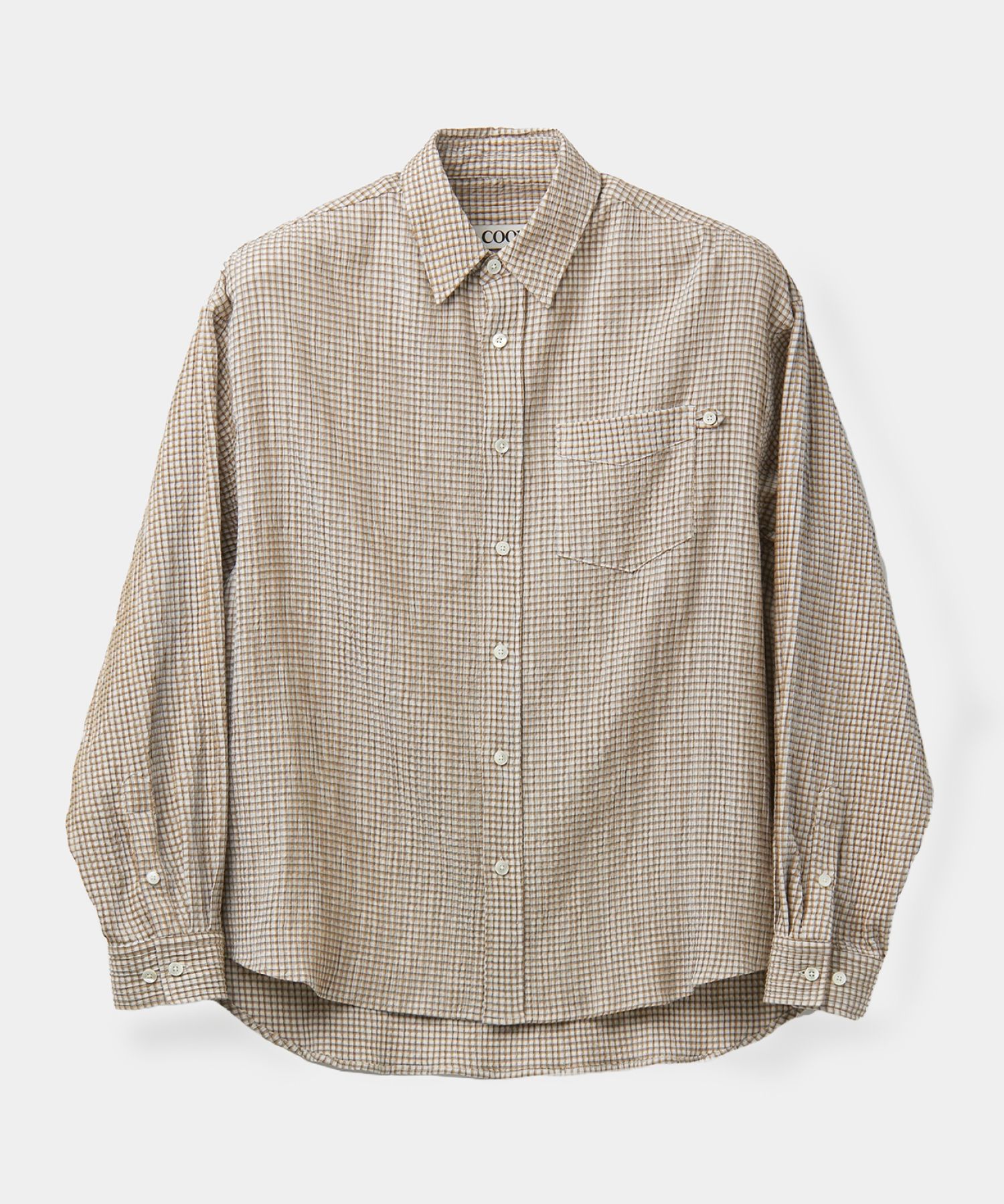 MUSINSA | COOR Dobby Window Pain Check Button Down Shirt (Beige)