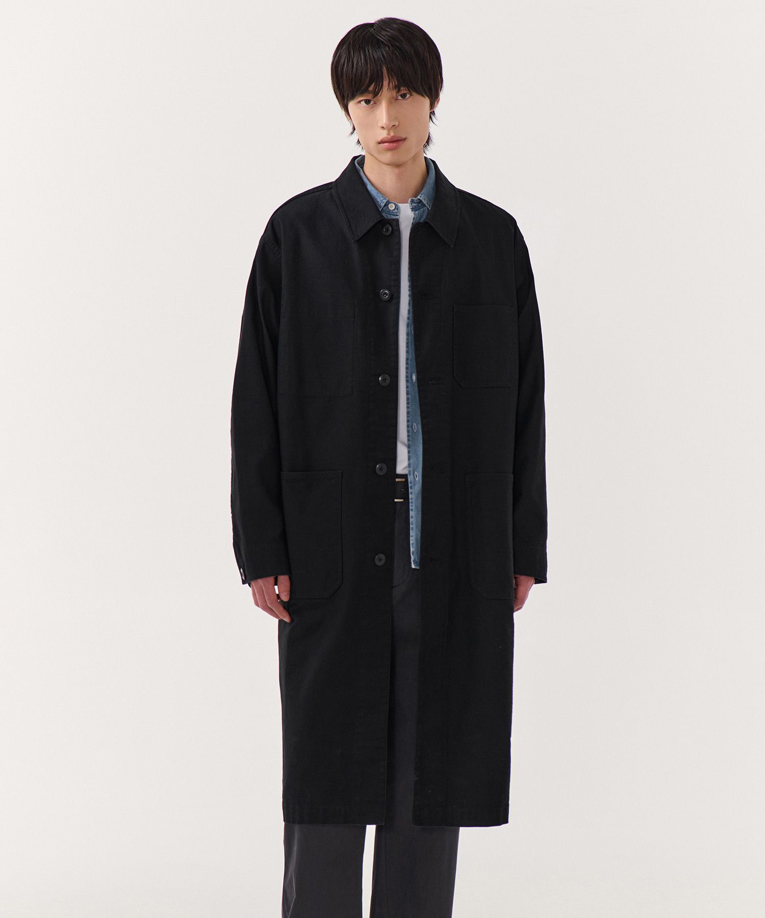 MUSINSA | MUSINSA STANDARD White Satin Shop Coat [Black]