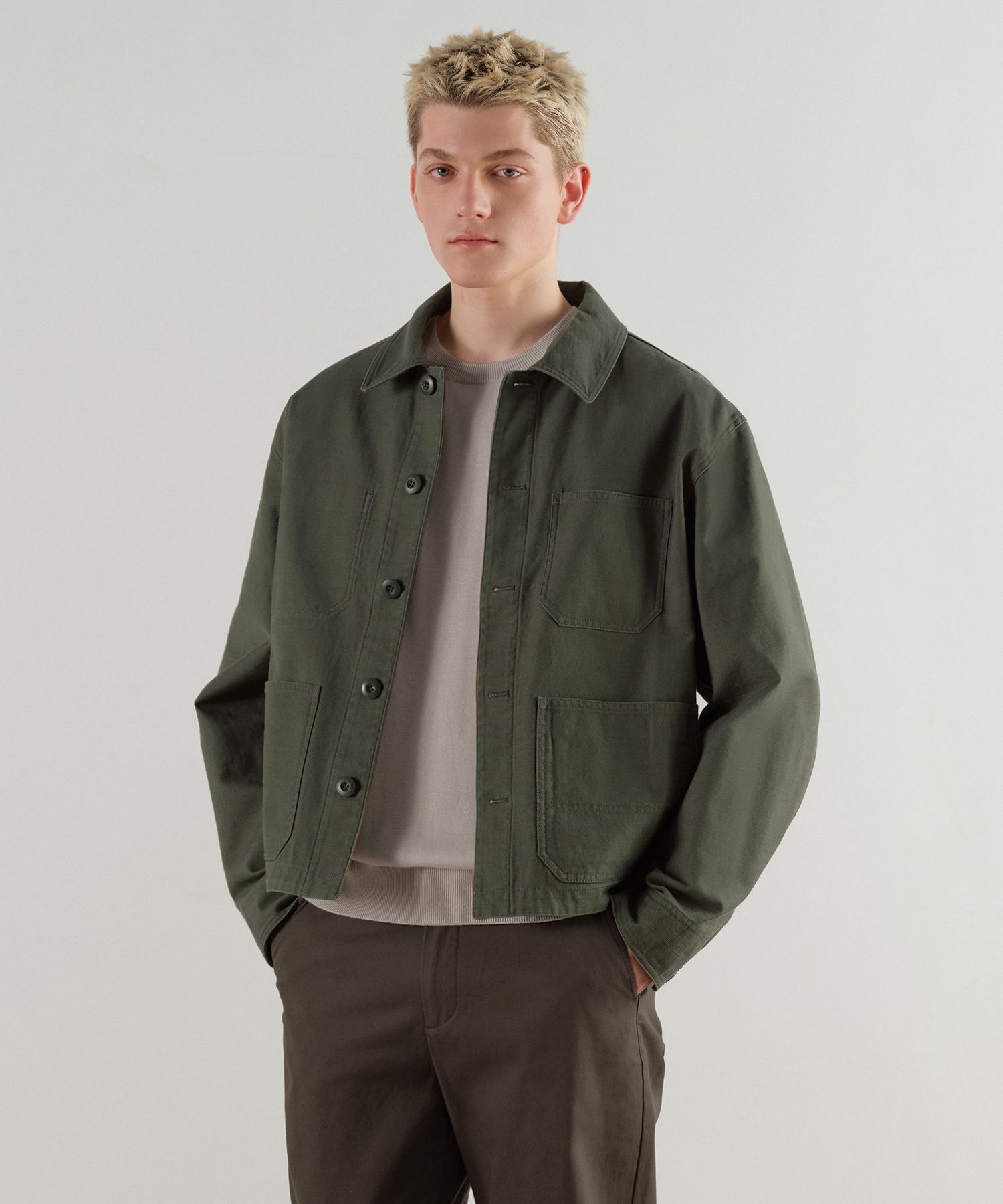 MUSINSA | MUSINSA STANDARD White satin short chore jacket [khaki]