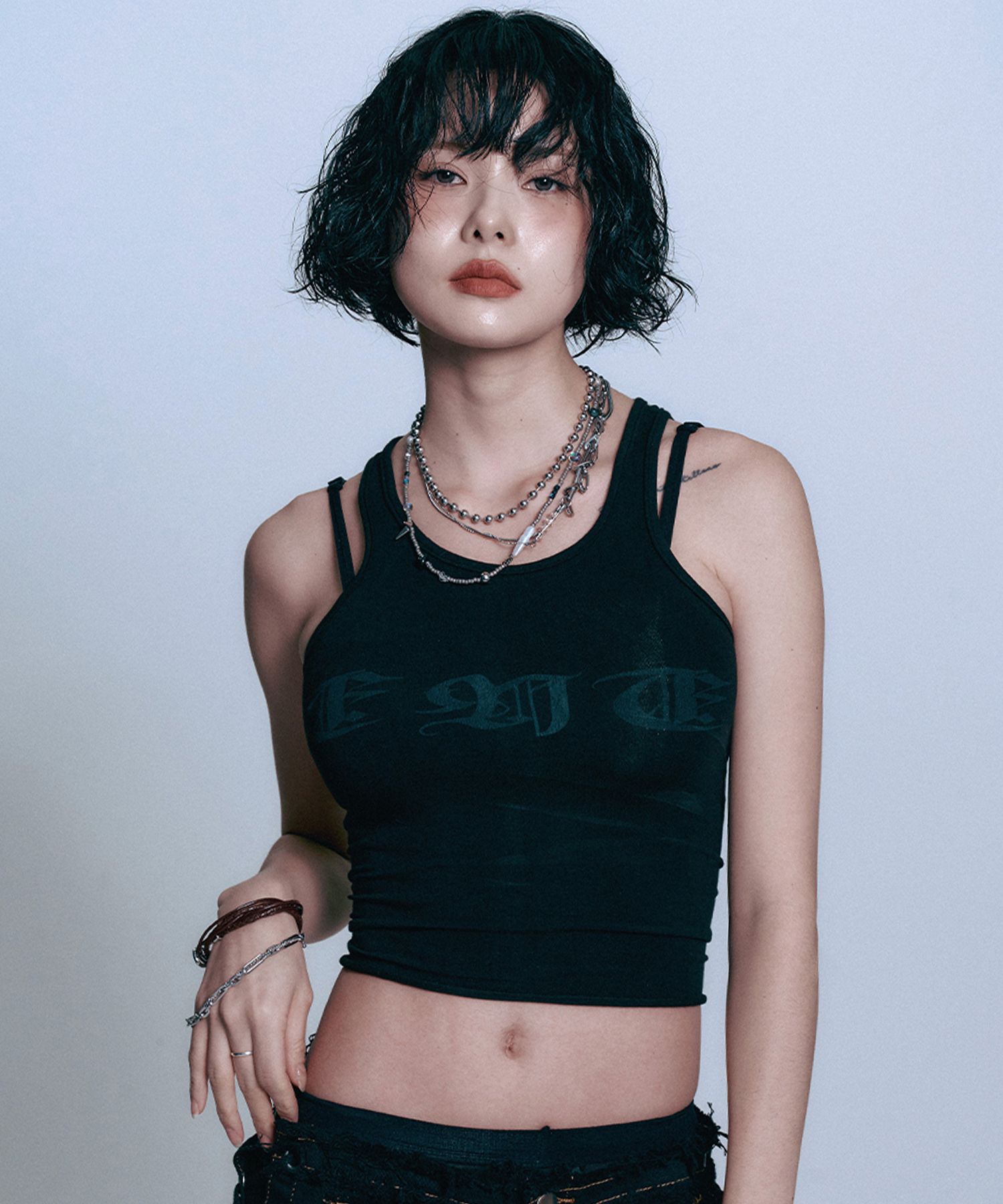 MUSINSA公式 | EASY NO EASY ENE See-through Sleeveless - Black