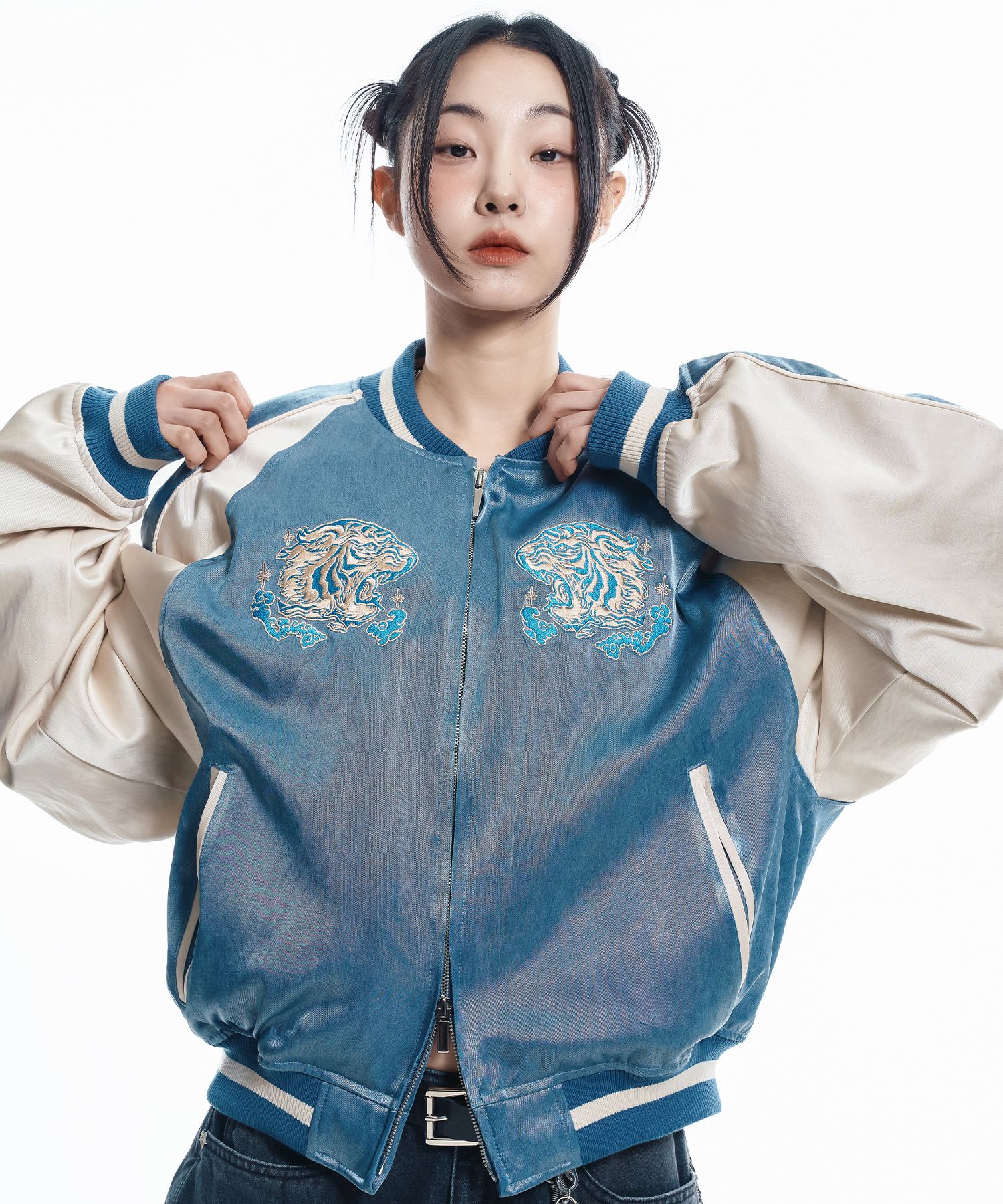 MUSINSA公式 | EASY NO EASY Washed Crop Scarf - Blue