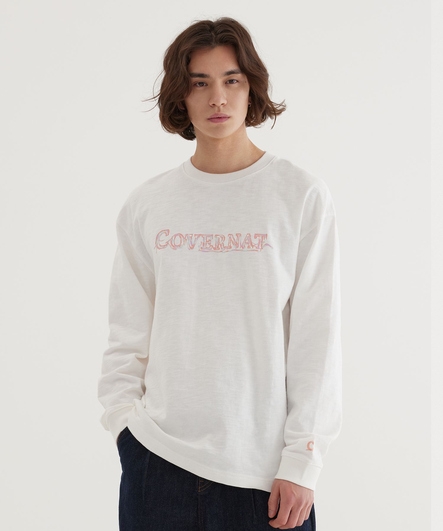 MUSINSA | COVERNAT Slub Sketch Logo Graphic Long Sleeve White