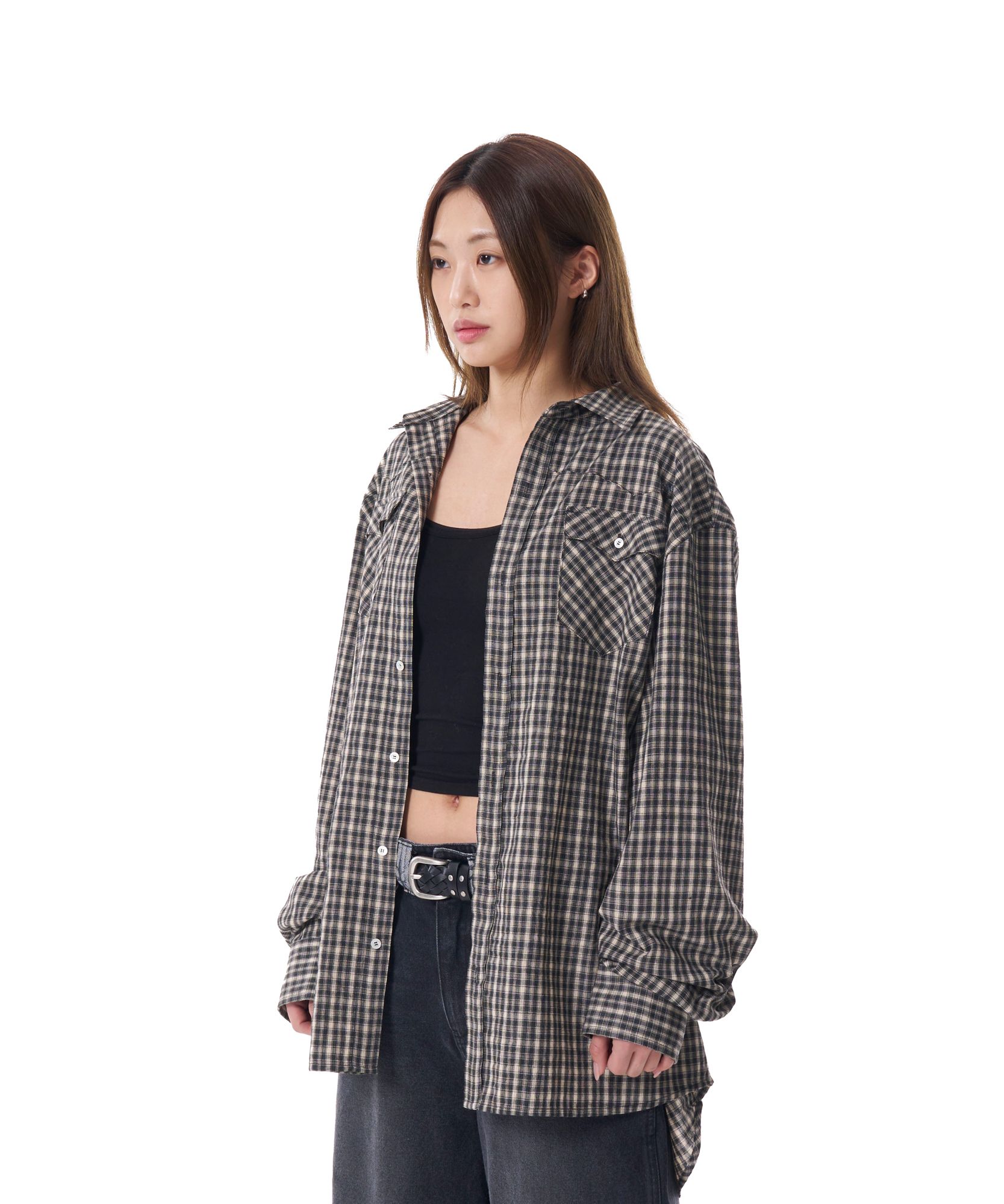 MUSINSA | AAKAM Western Vintage Check Shirts (Black)