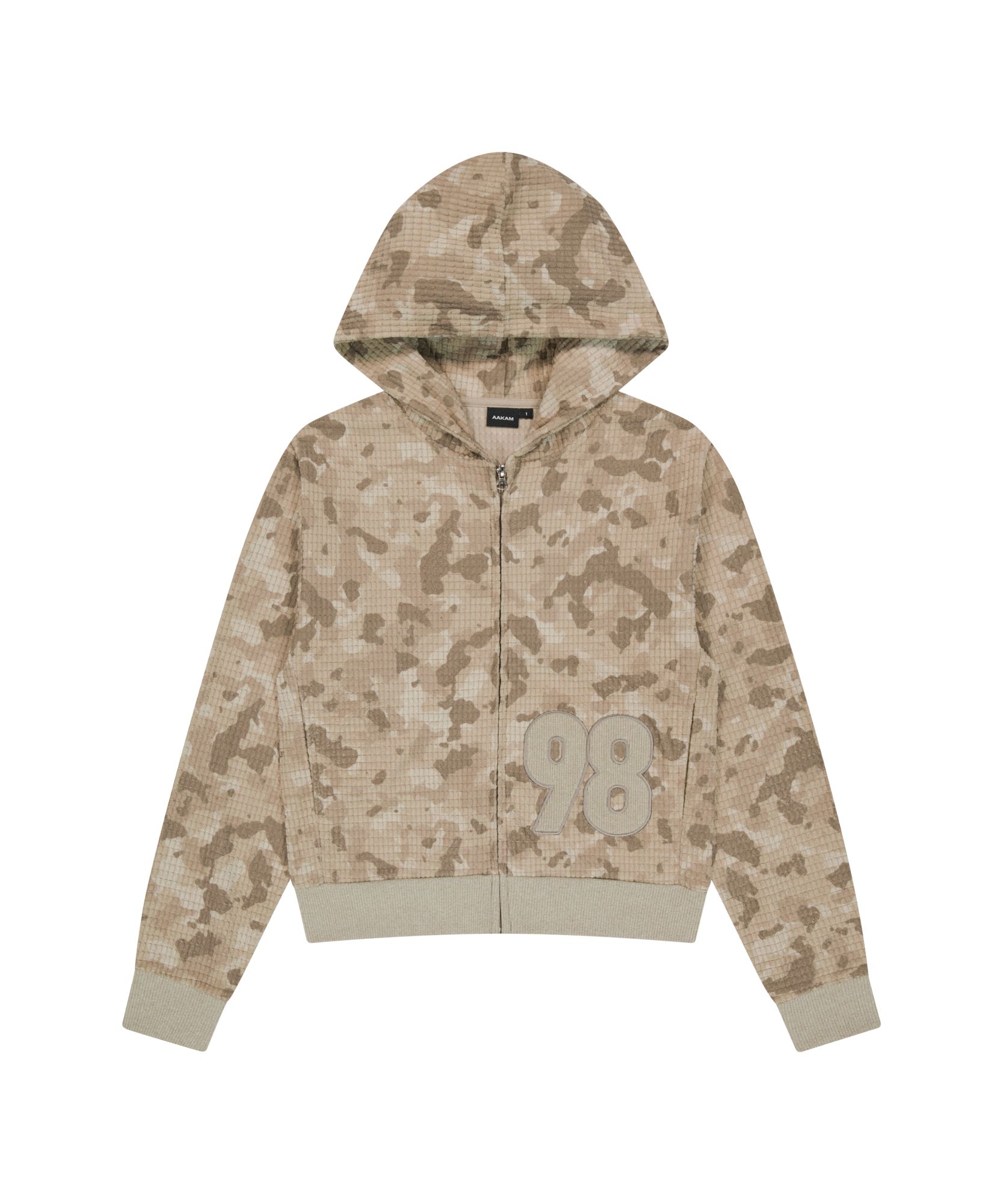 MUSINSA | AAKAM 98 Patch Camouflage Zip-Up Hoodie (Beige)